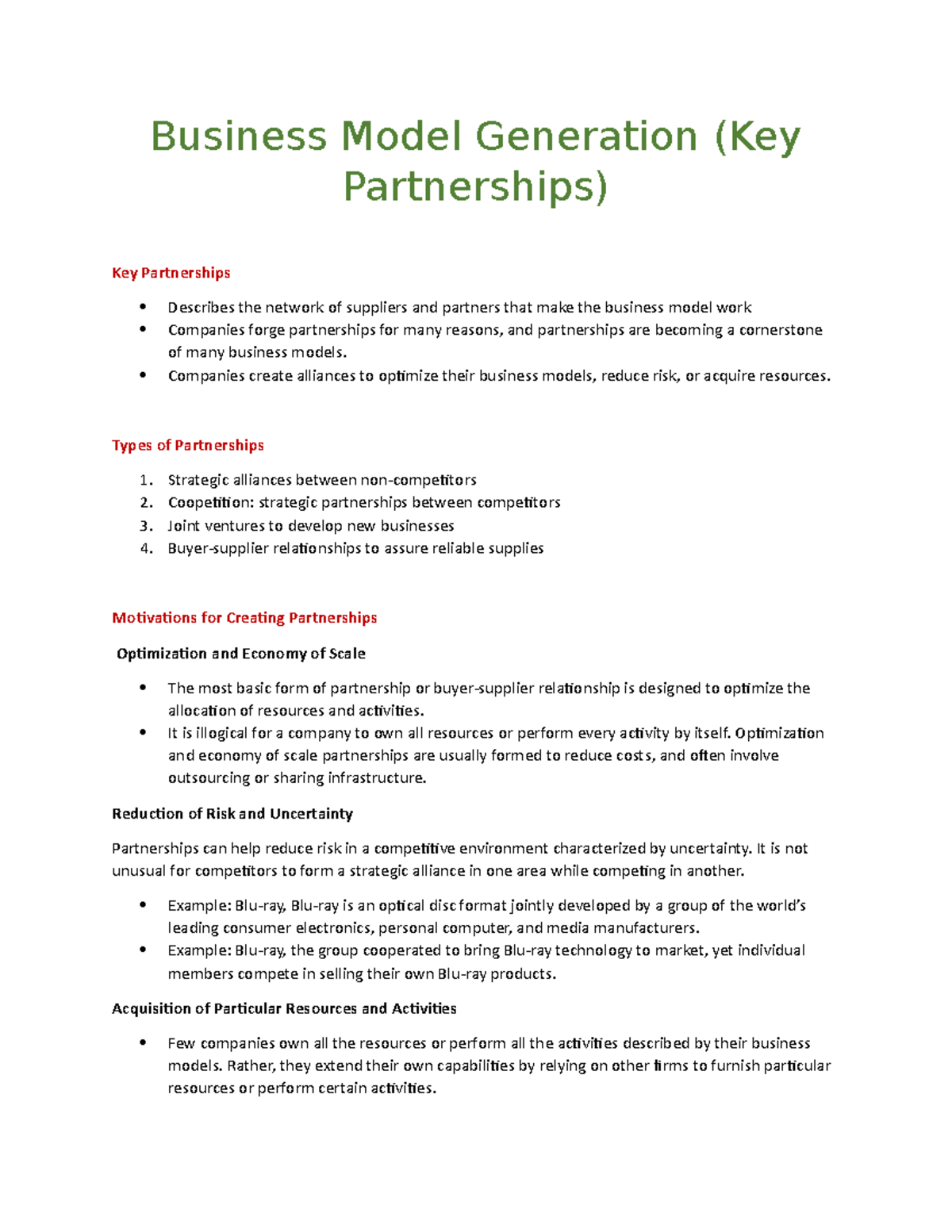 Business Model Generation Key Partnerships - Entrepreneurship with ...