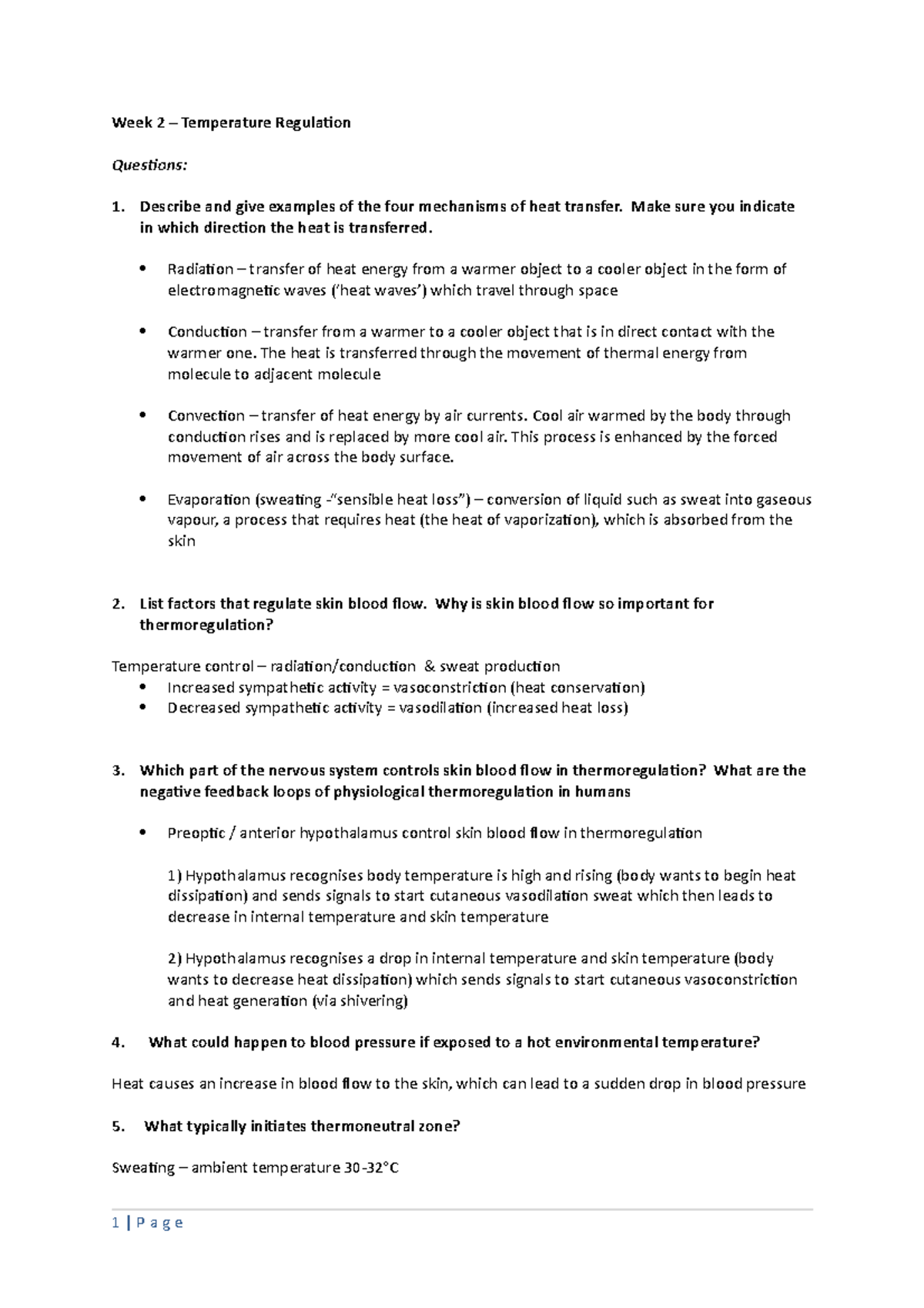 Temperature Regulation - Week 2 - Week 2 – Temperature Regulation ...