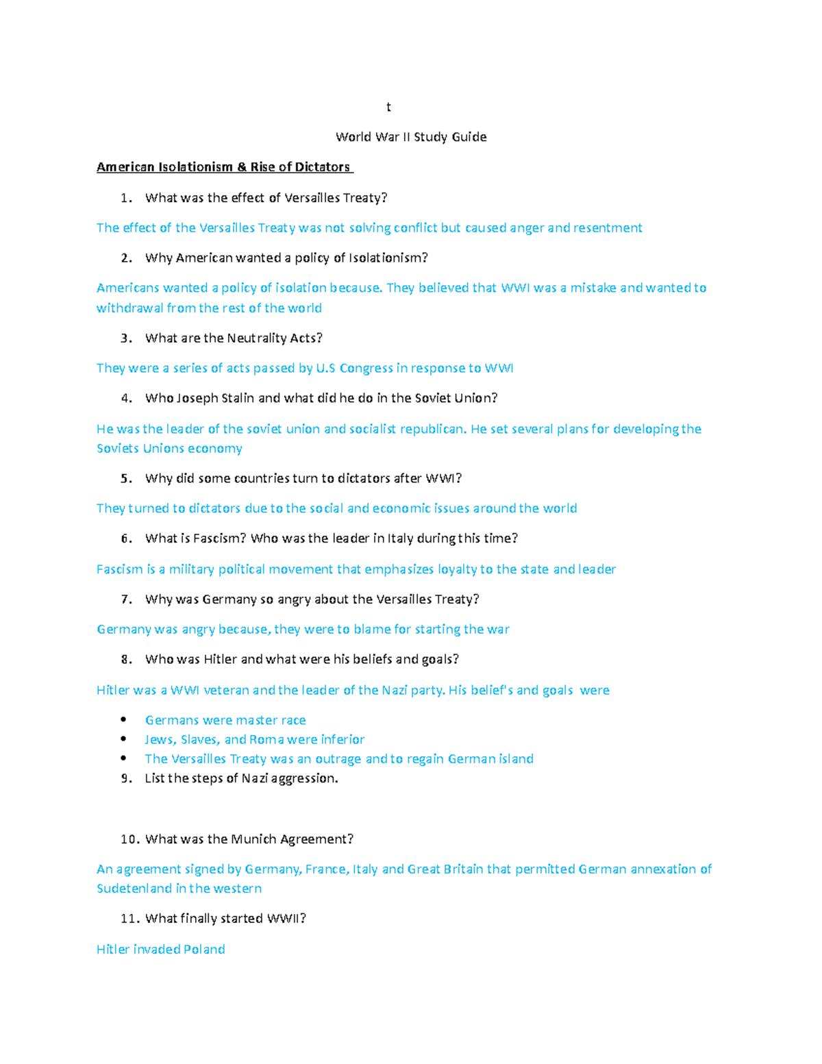 WWII study guide - Yshsjskskskndnd - t World War II Study Guide ...