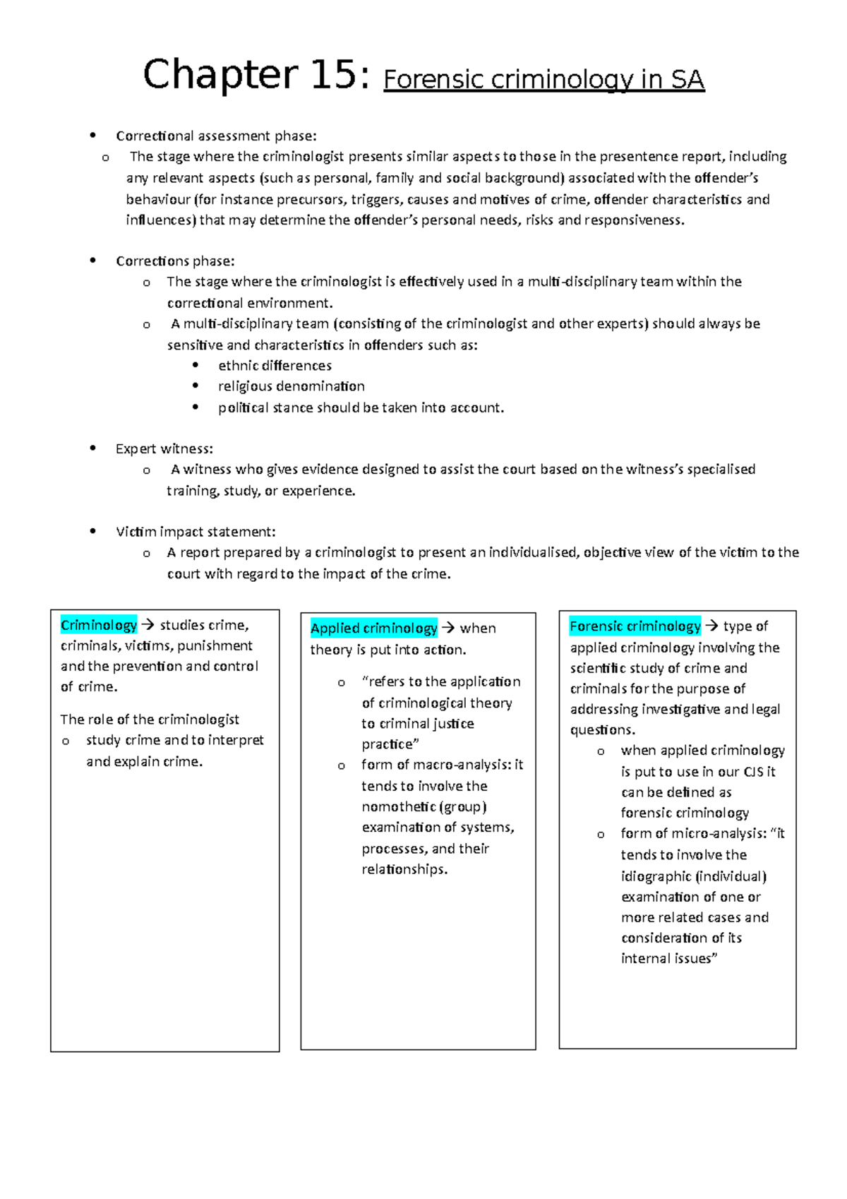 Chapter 15- lectures 7-9- Forensic crim in SA - Chapter 15: Forensic ...