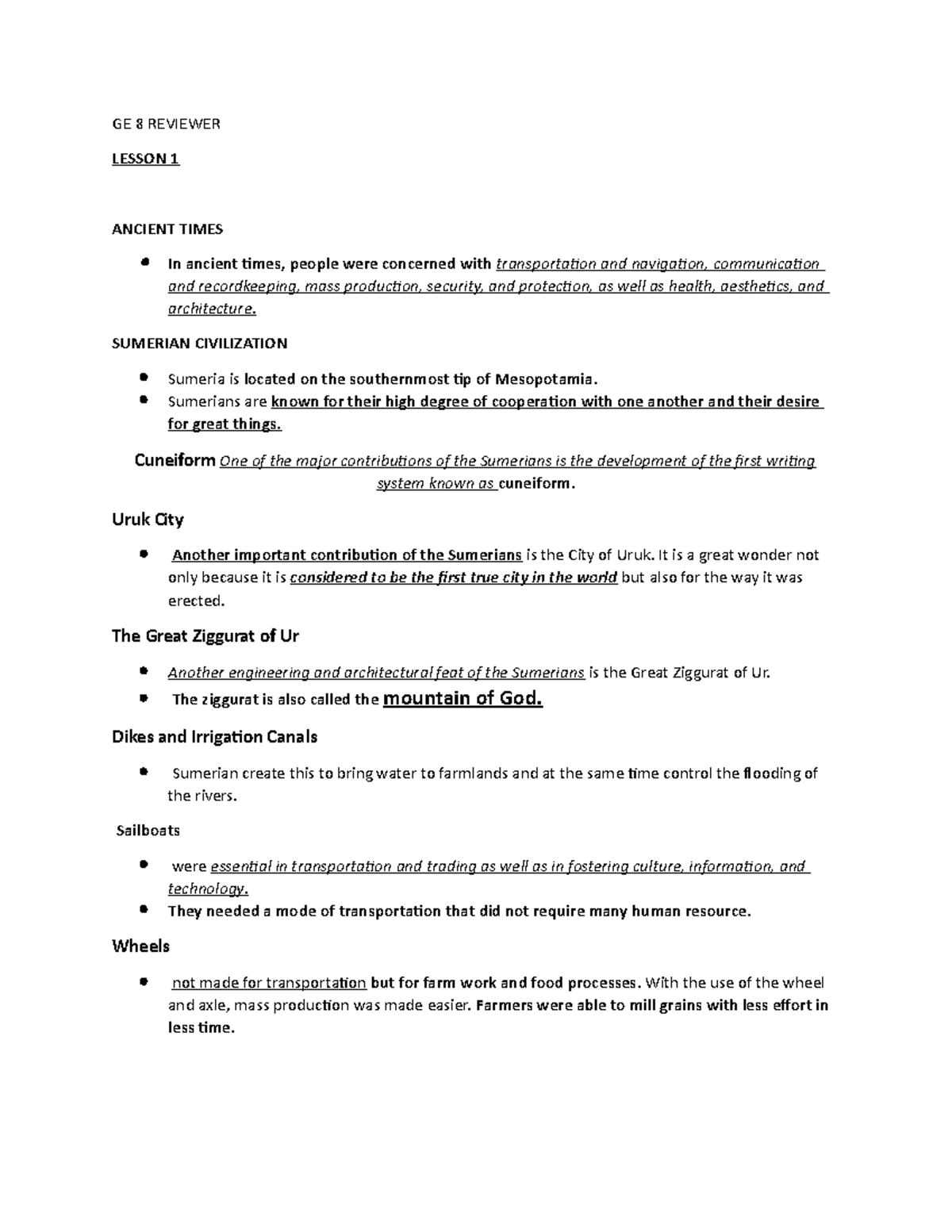 GE 8 Reviewer - this will help you in making your review easier - GE 8 REVIEWER LESSON 1 ANCIENT ...