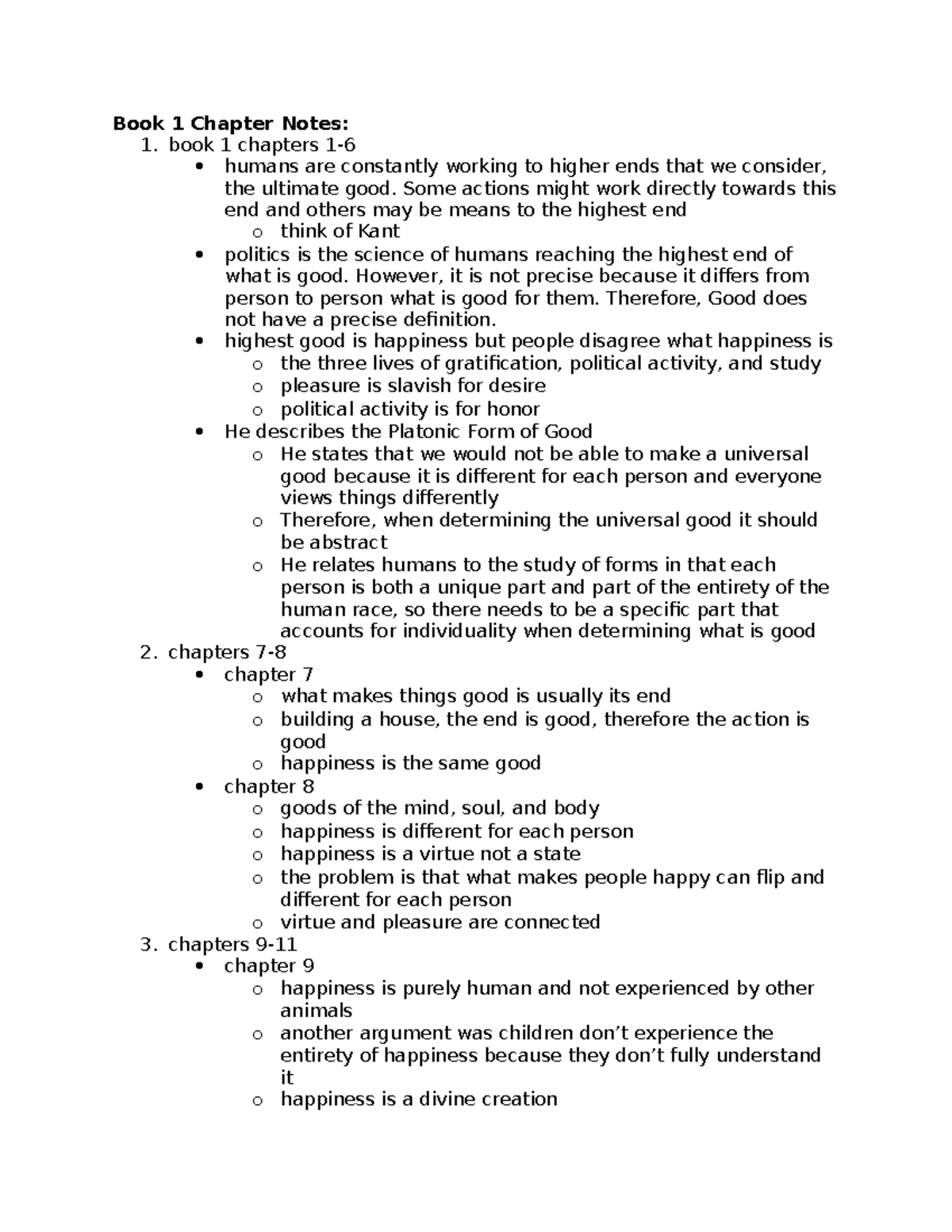 Aristotle Notes - Book 1 Chapter Notes: 1. book 1 chapters 1- humans ...