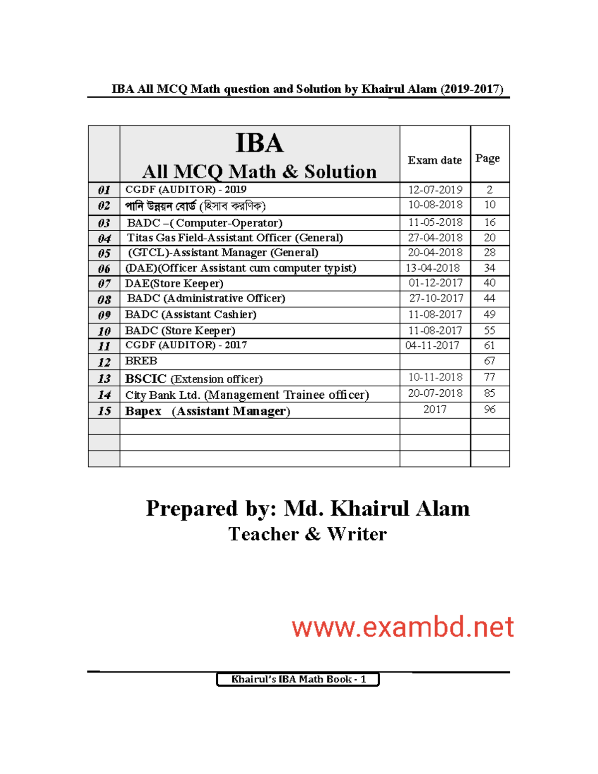 IBA All MCQ Math Solution by Khairul Alam - IBA All MCQ Math & Solution Exam date Page 01 CGDF ...