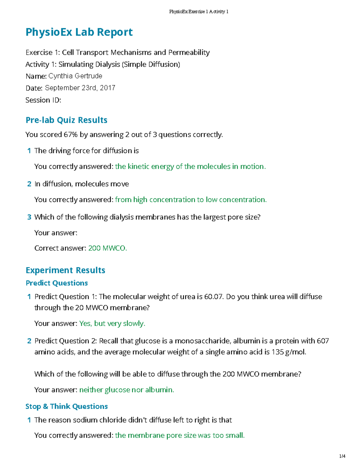 Physio Ex Exercise 1 Activity 1 - PhysioEx Lab Report Exercise 1: Cell ...