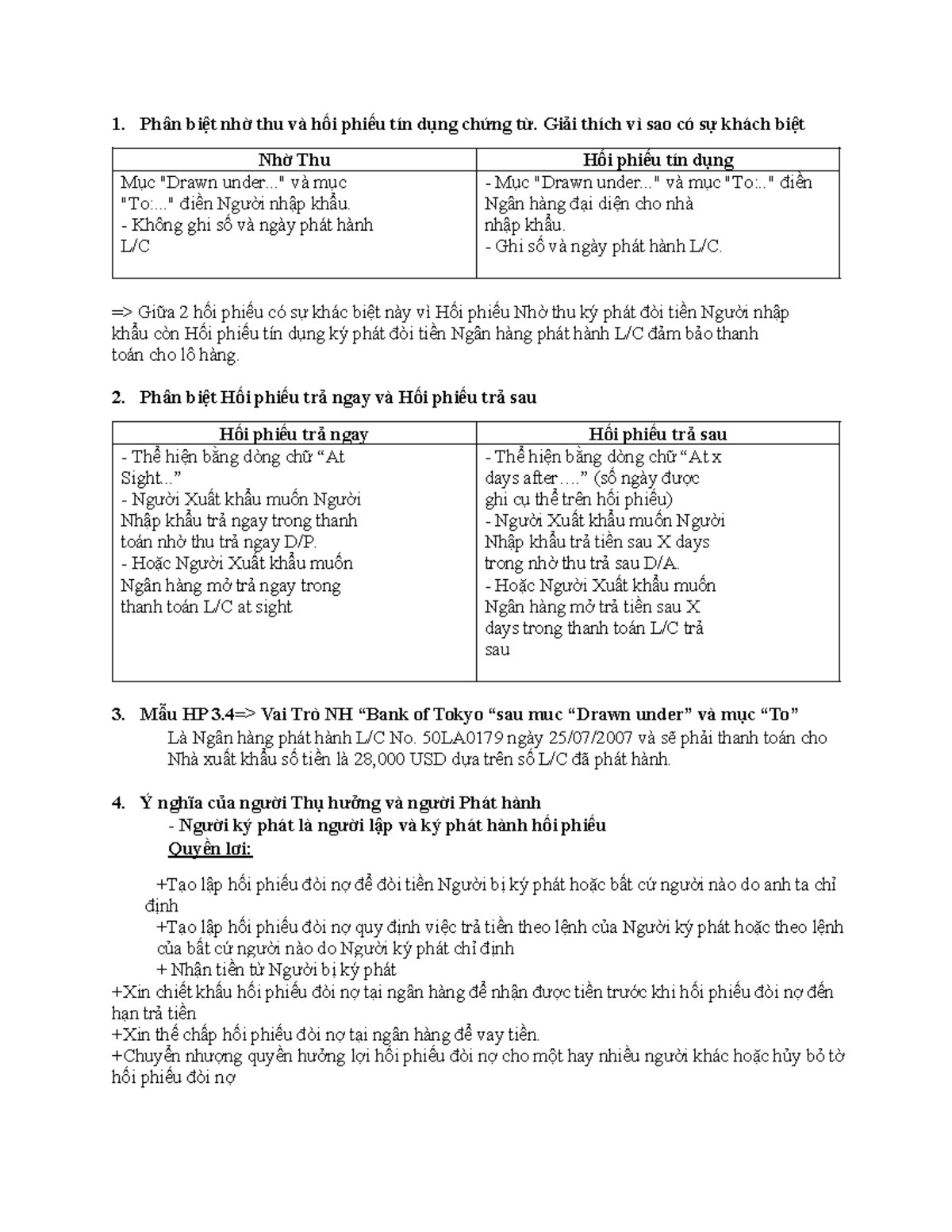 Phân biệt nhờ thu và hối phiếu tín dụng chứng từ - 1. Phân biệt nhờ thu ...