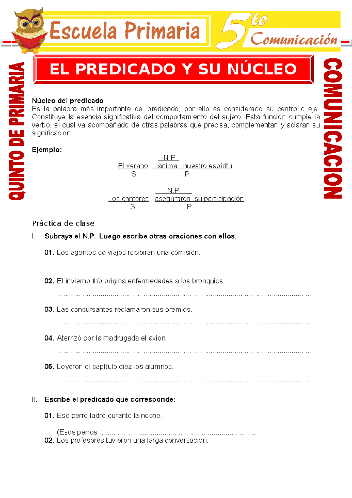 El Predicado y su Nucleo para Quinto de Primaria - de Primaria Núcleo ...