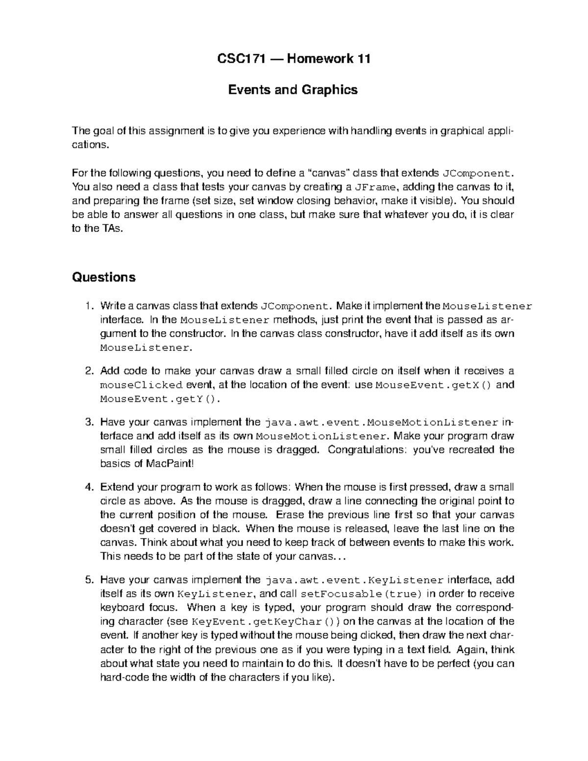 CSC171 Homework 11 - CSC171 — Homework 11 Events and Graphics The goal ...