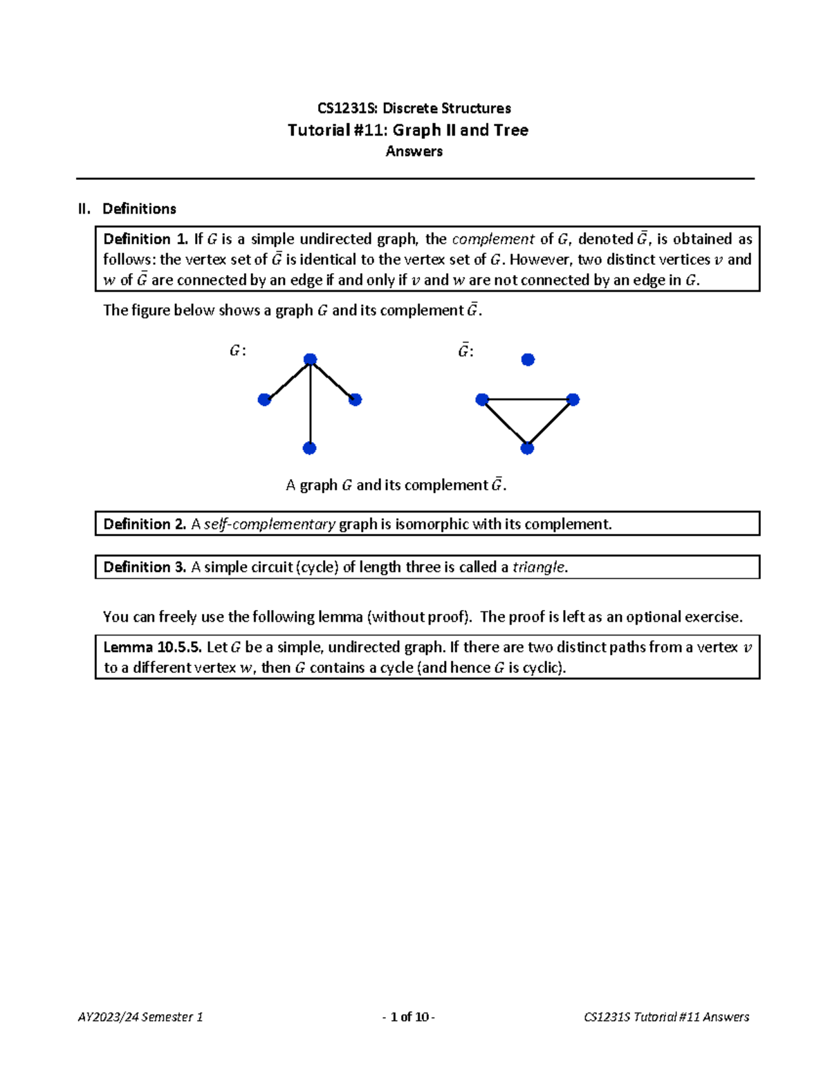 Tut11ans Post Sem1 Tut Ans Cs1231s Discrete Structures Tutorial 11 Graph Ii And Tree