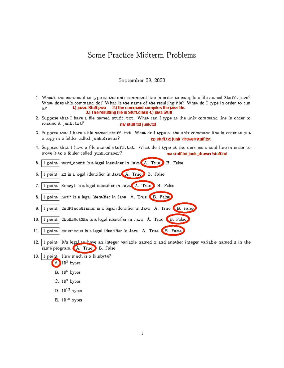 Exam 1 practice problems - Some Practice Midterm Problems September 29 ...