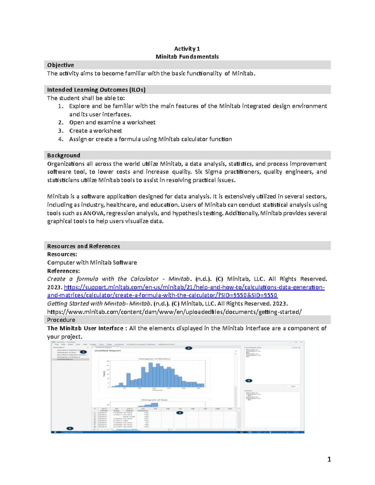 Minitab Activity 1 - Activity 1 Minitab Fundamentals Objective The ...