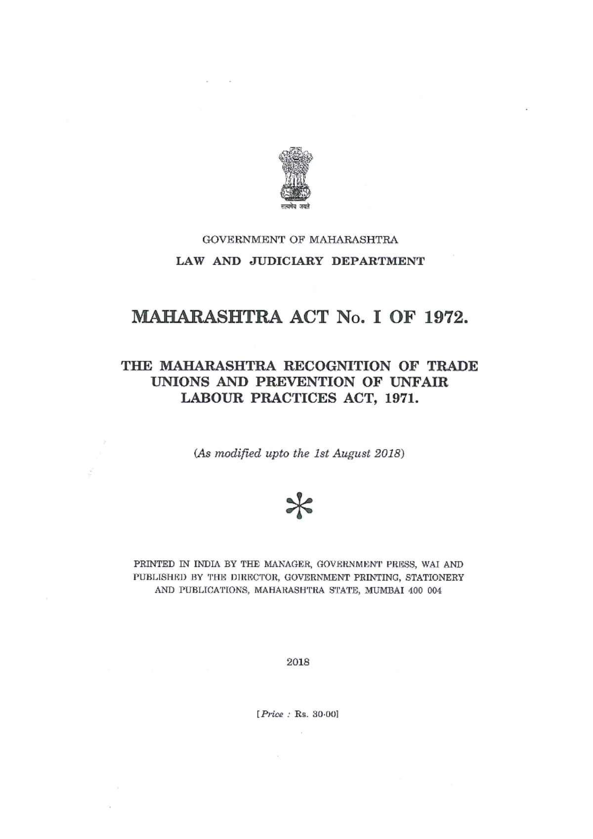 Mah Act No 1 of 1972 - GOVERNMENT OF MAHARASHTRA LAW AND JUDICIARY ...