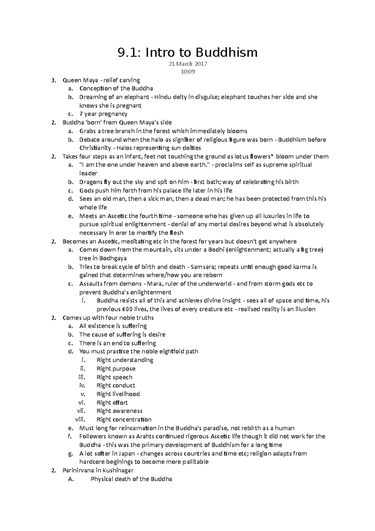 Intro to Buddhism - First year academic notes. Multiple lecturers ...