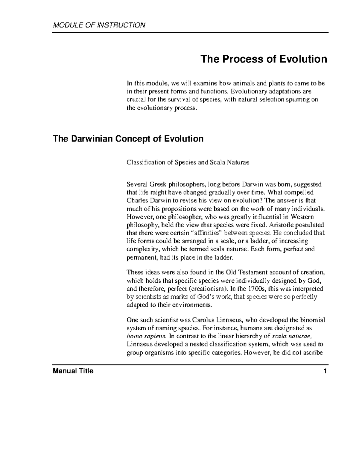 Week 015 Module The Process of Evolution - MODULE OF INSTRUCTION Manual ...