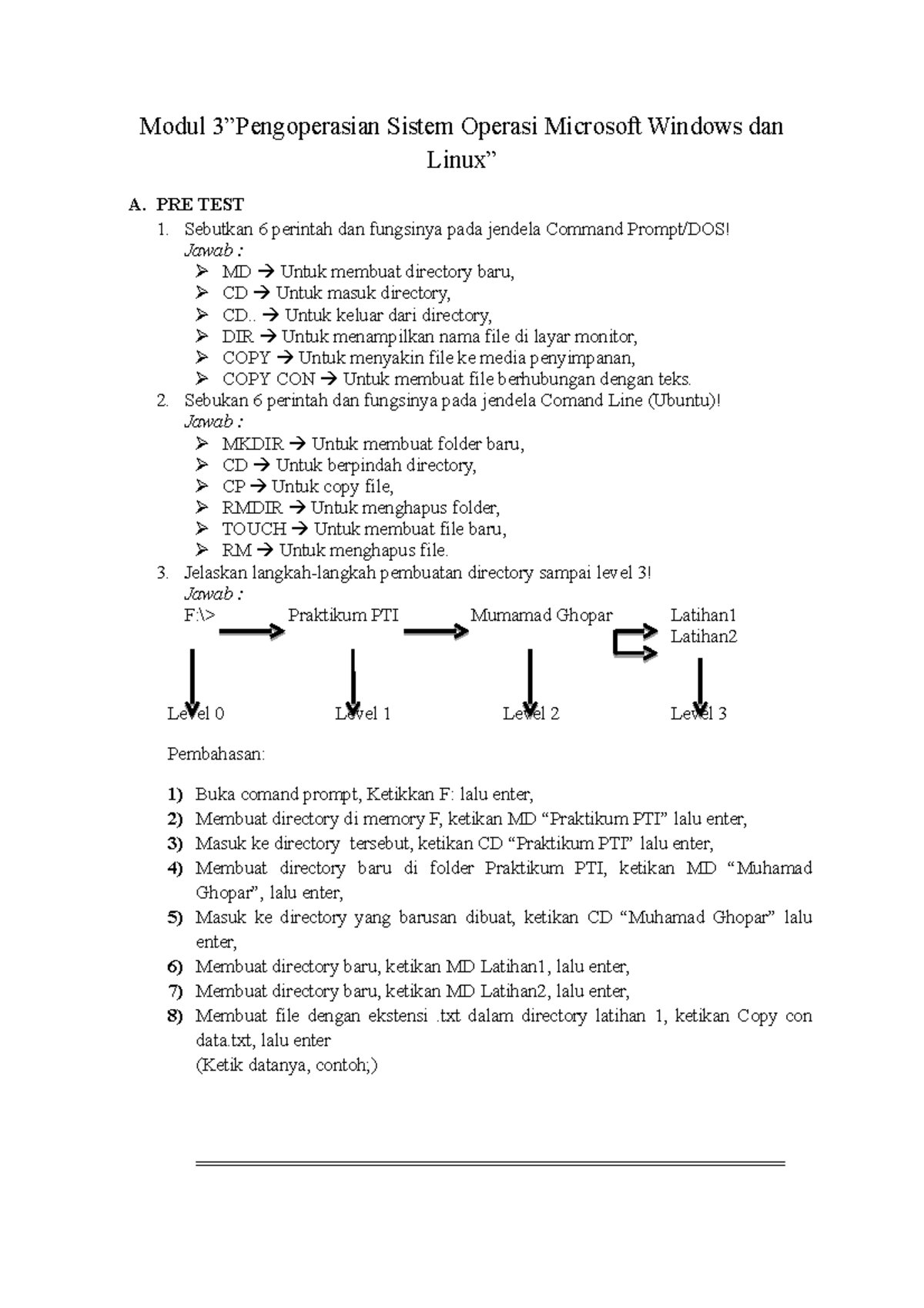 Pengoperasian Sistem Operasi Microsoft Windows dan Linux - PRE TEST ...