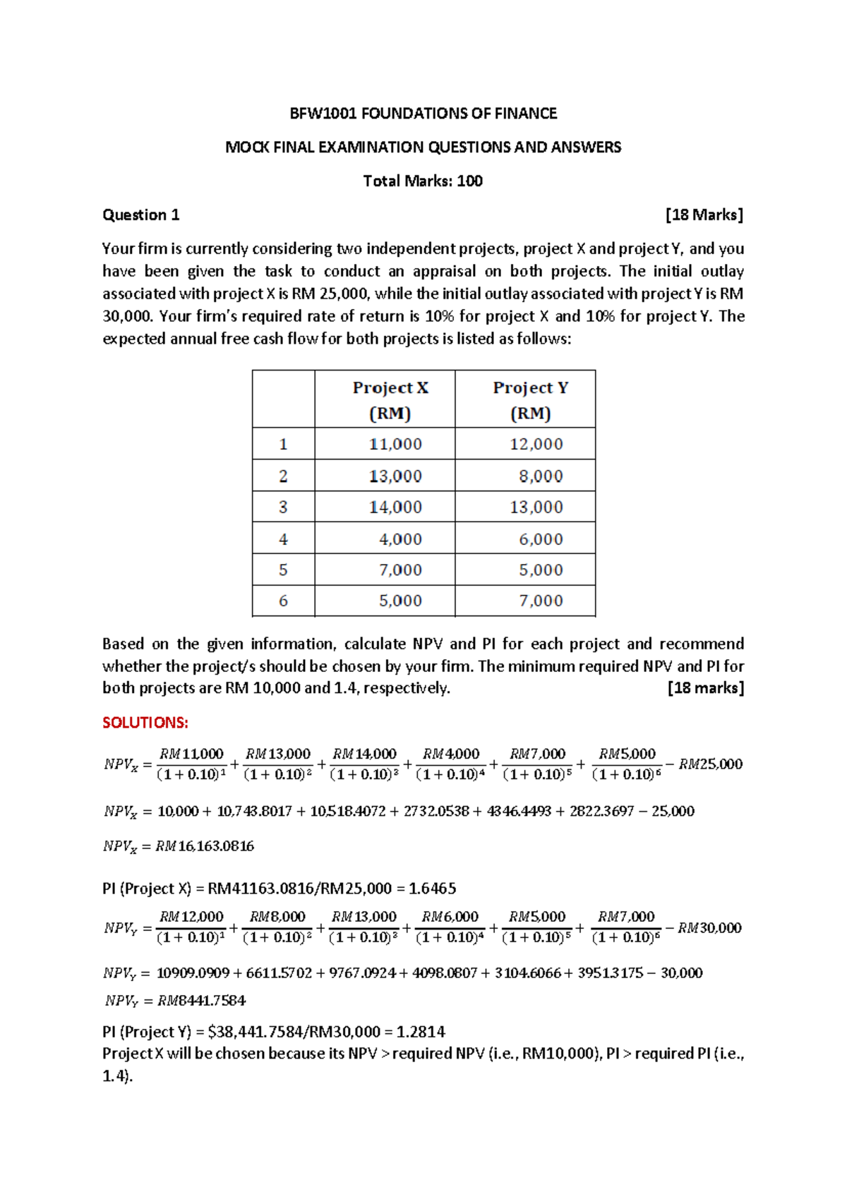 BFW1001 Mock Examination Questions Answers - BFW1001 FOUNDATIONS OF ...