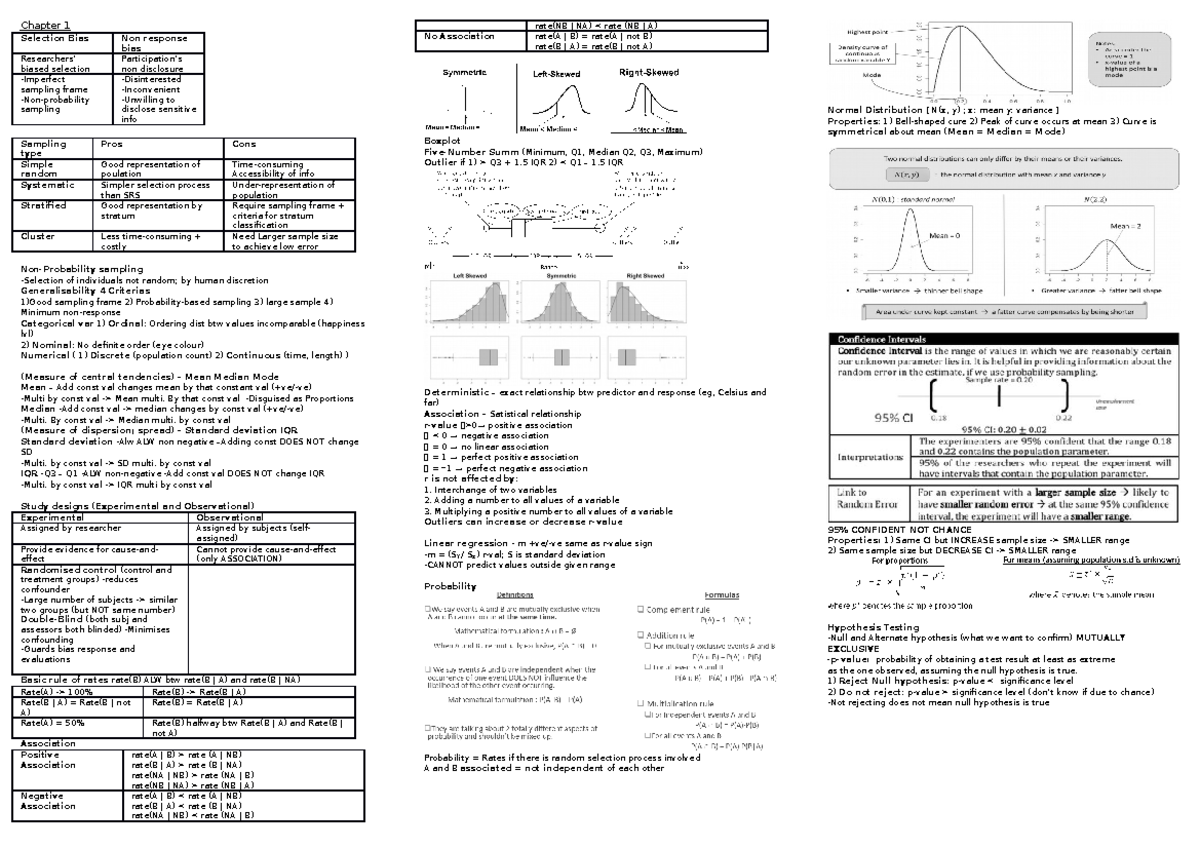 Gea cheat sheet - Chapter 1 Selection Bias Non response bias Researchers’ biased selection - Studocu