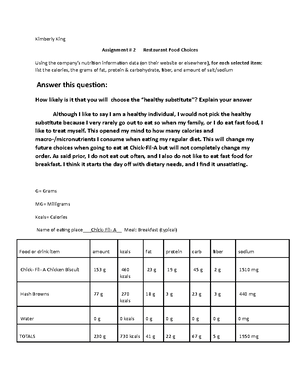 Diet Project - Semester Diet Project Kimberly King Basic Nutrition- 5 ...
