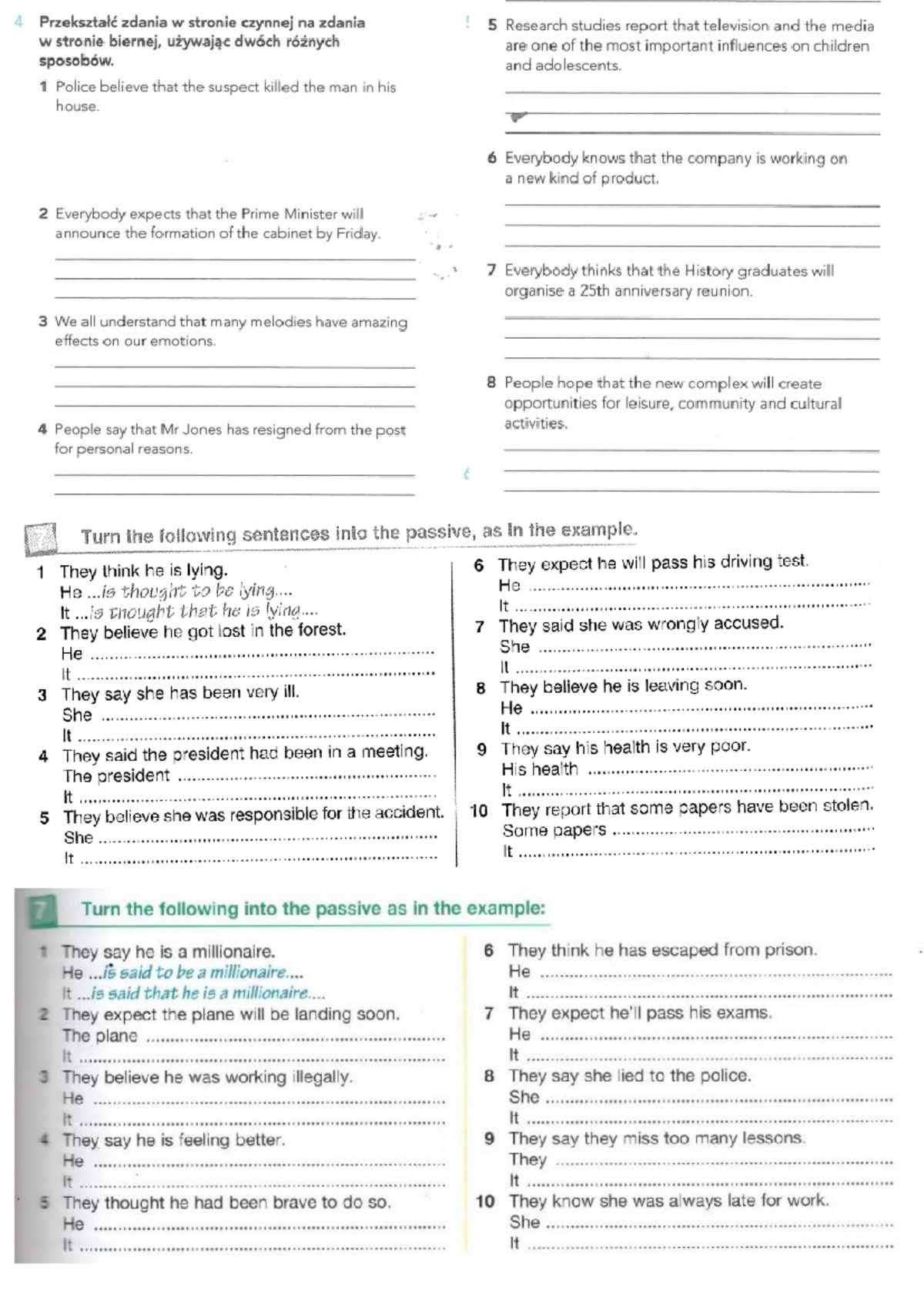 Hearsay reporting - Fajne zadania - 4 Przeksztalc zdania W stronie ...