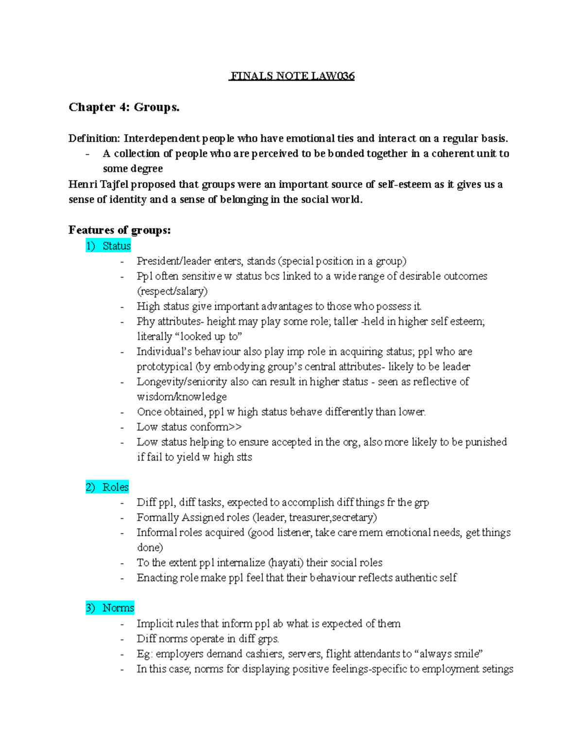 Finals NOTE LAW036 - ####### FINALS NOTE LAW Chapter 4: Groups ...