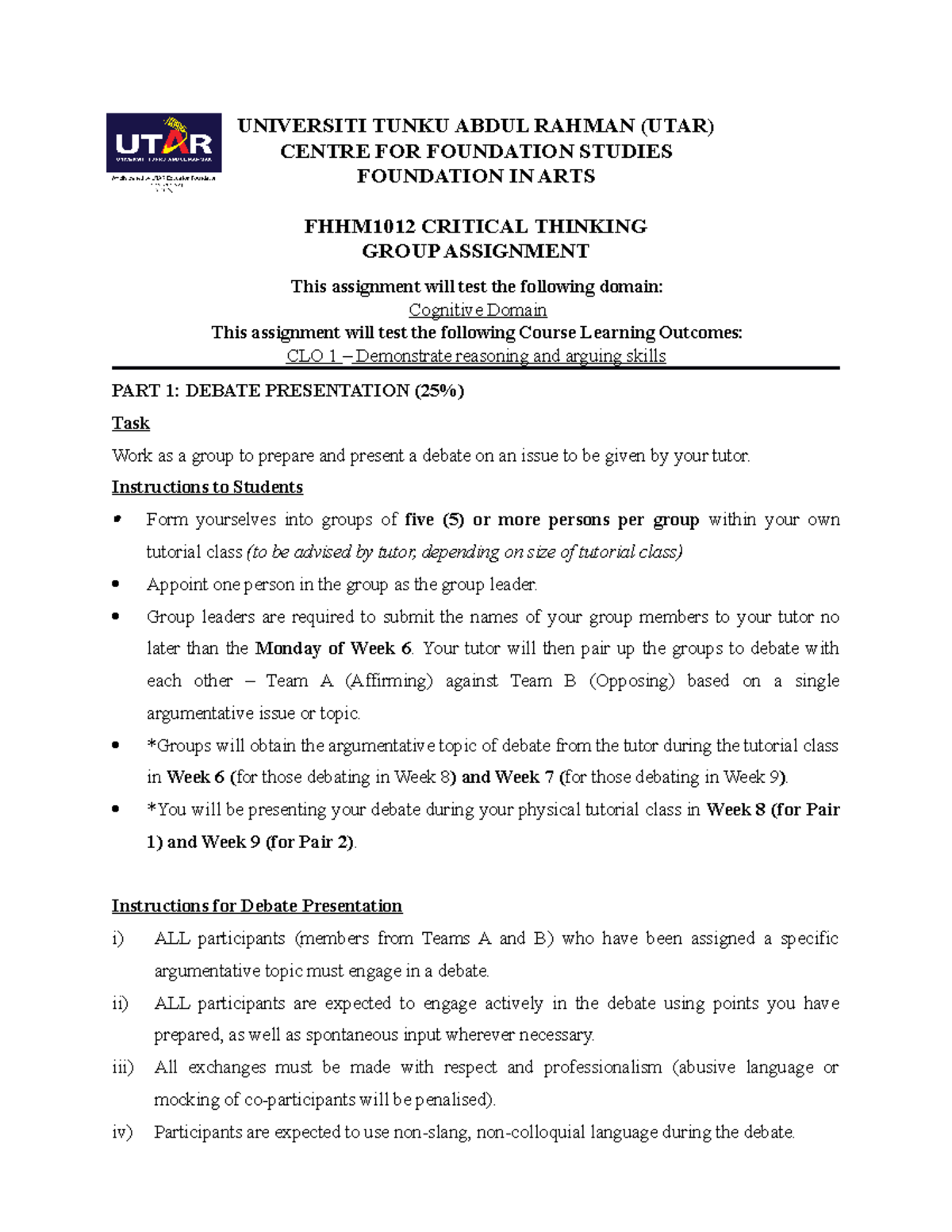 Ct202210 Assignment Guidelines Universiti Tunku Abdul Rahman Utar