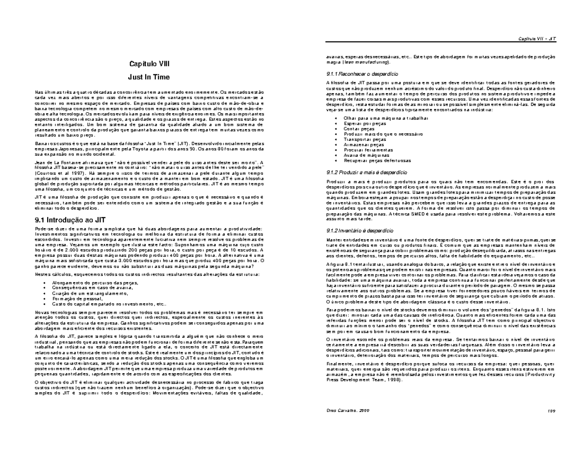 Cap08 JIT - Capítulo VIII Just In Time Nas últimas três a quatro décadas a concorrência tem ...