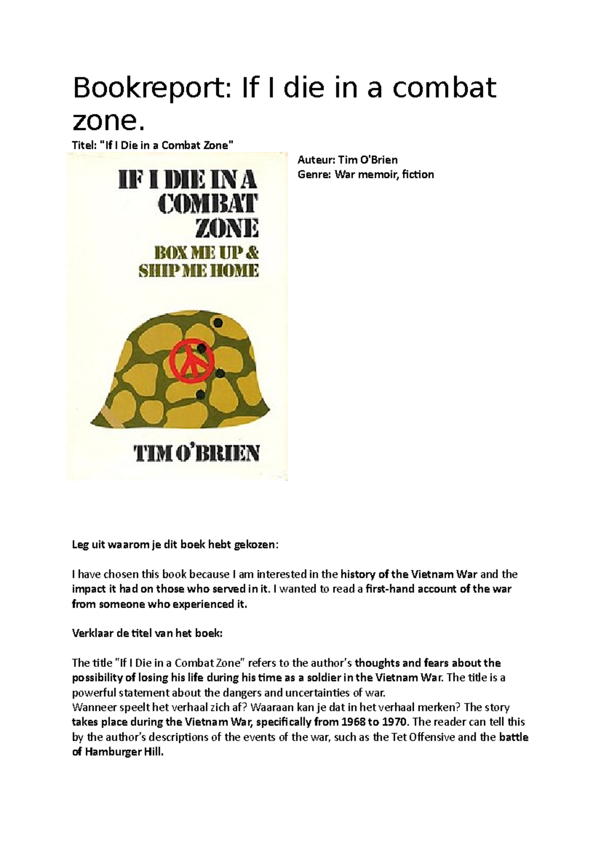 Bookreport if I die in a combat zone - Titel: "If I Die in a Combat ...