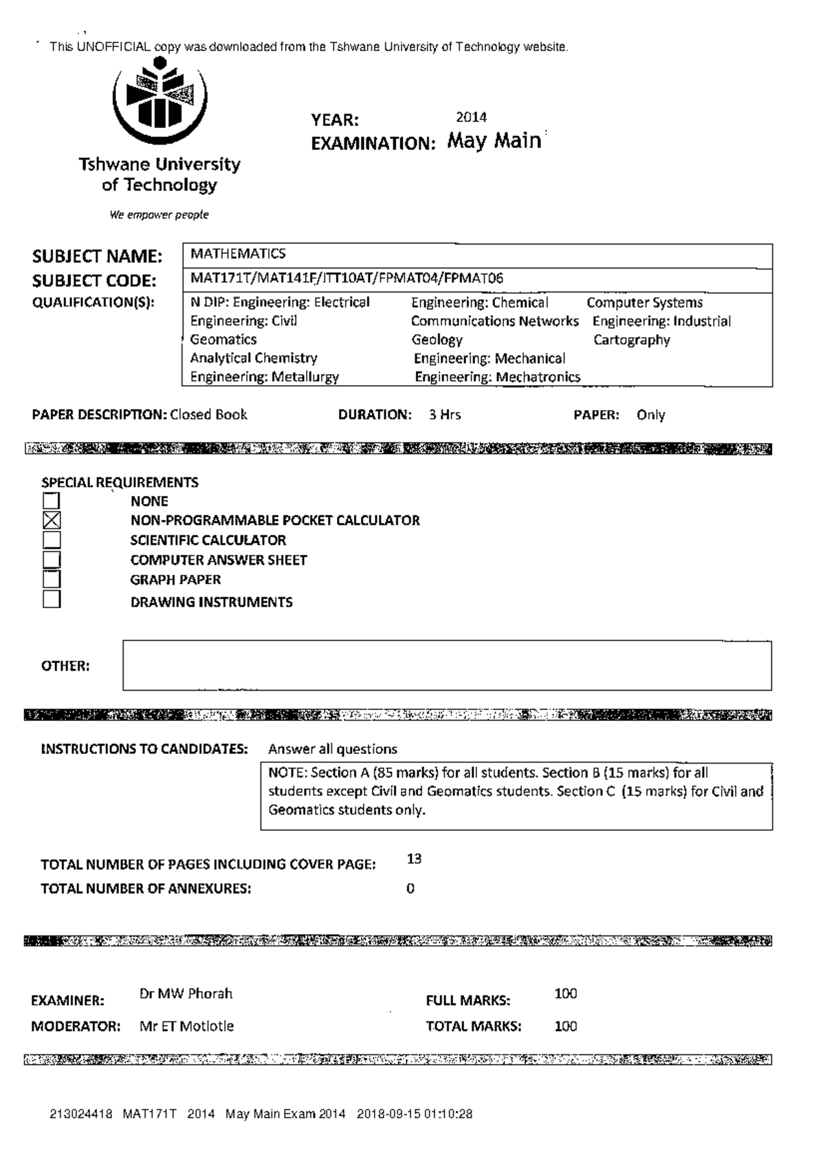 Exam 2015, questions - This UNOFFICIAL copy was downloaded from the ...