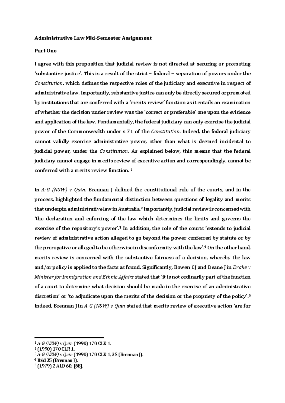 Essay Final Exemplar Two - Administrative Law Mid-Semester Assignment ...
