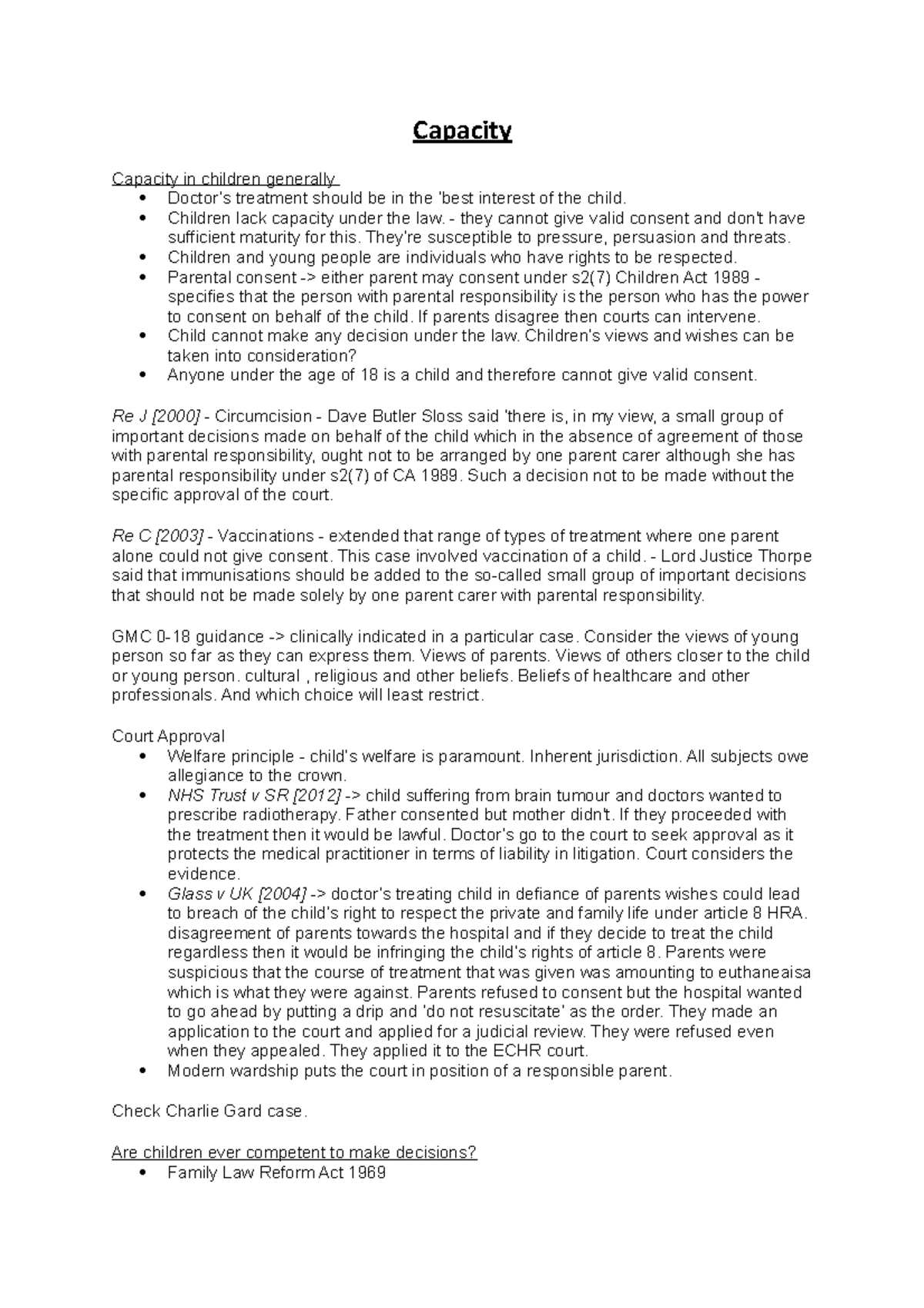 Capacity - lecture notes - Capacity Capacity in children generally ...