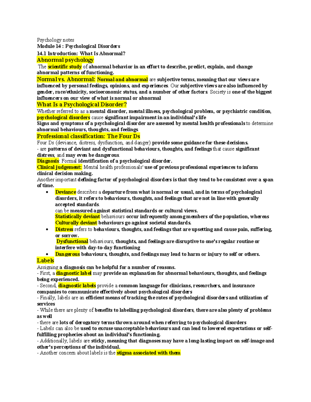 Introduction to Psychology: Applications (PSY1102) Lecture Notes 2020 ...