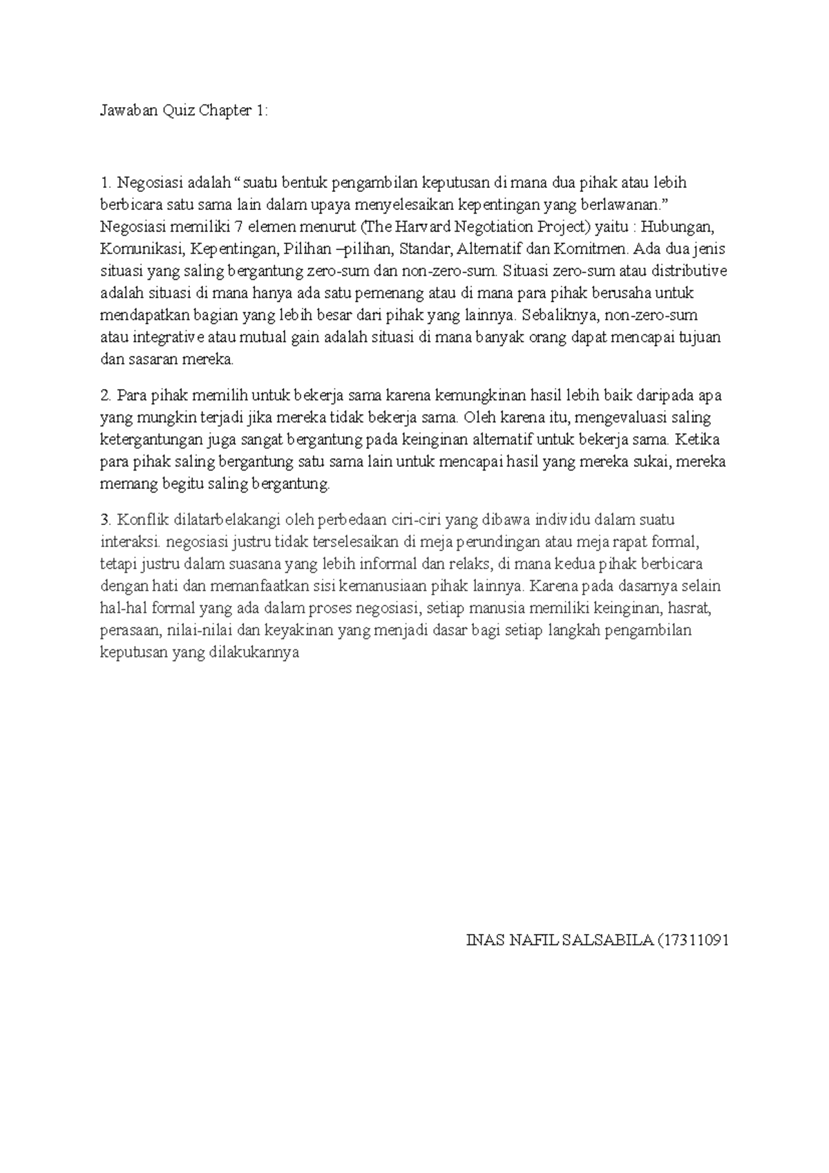 Jawaban Quiz Chapter 1 - Negosiasi - Jawaban Quiz Chapter 1: Negosiasi ...