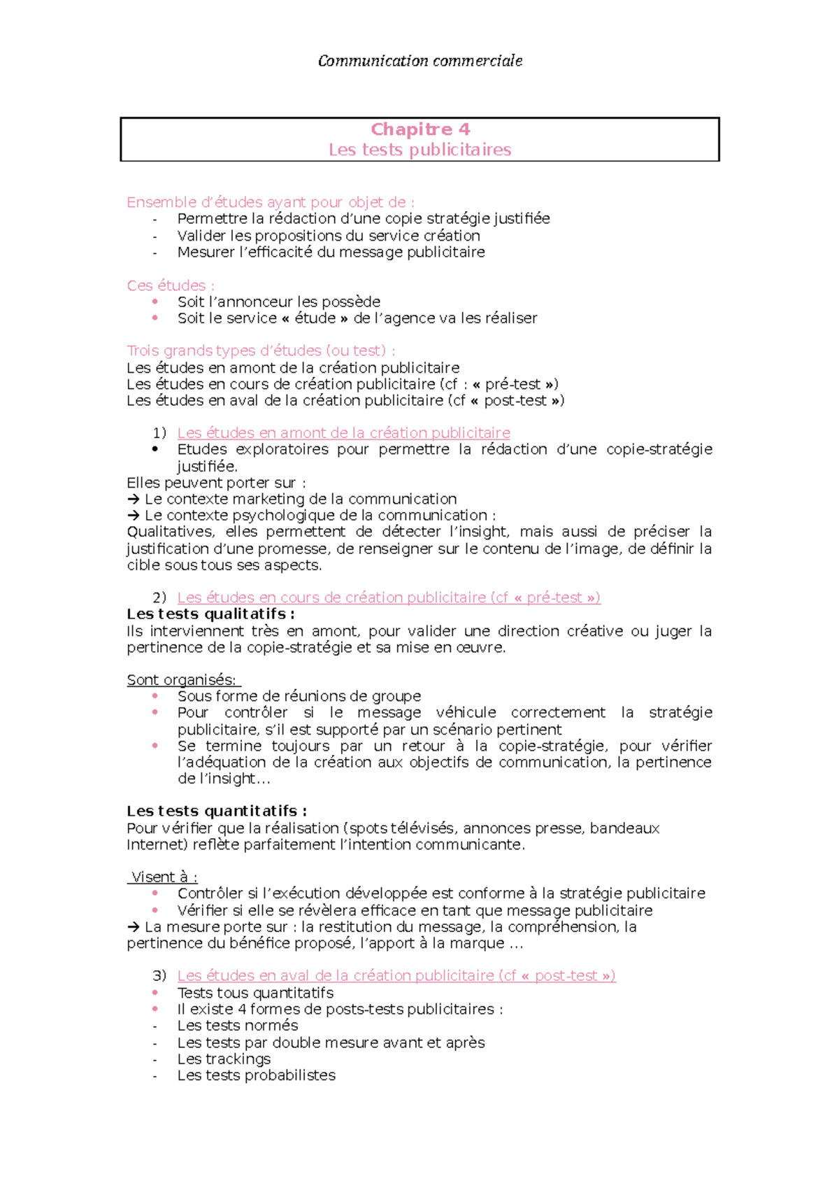 Chapitre 4 - Communication commerciale Chapitre 4 Les tests ...