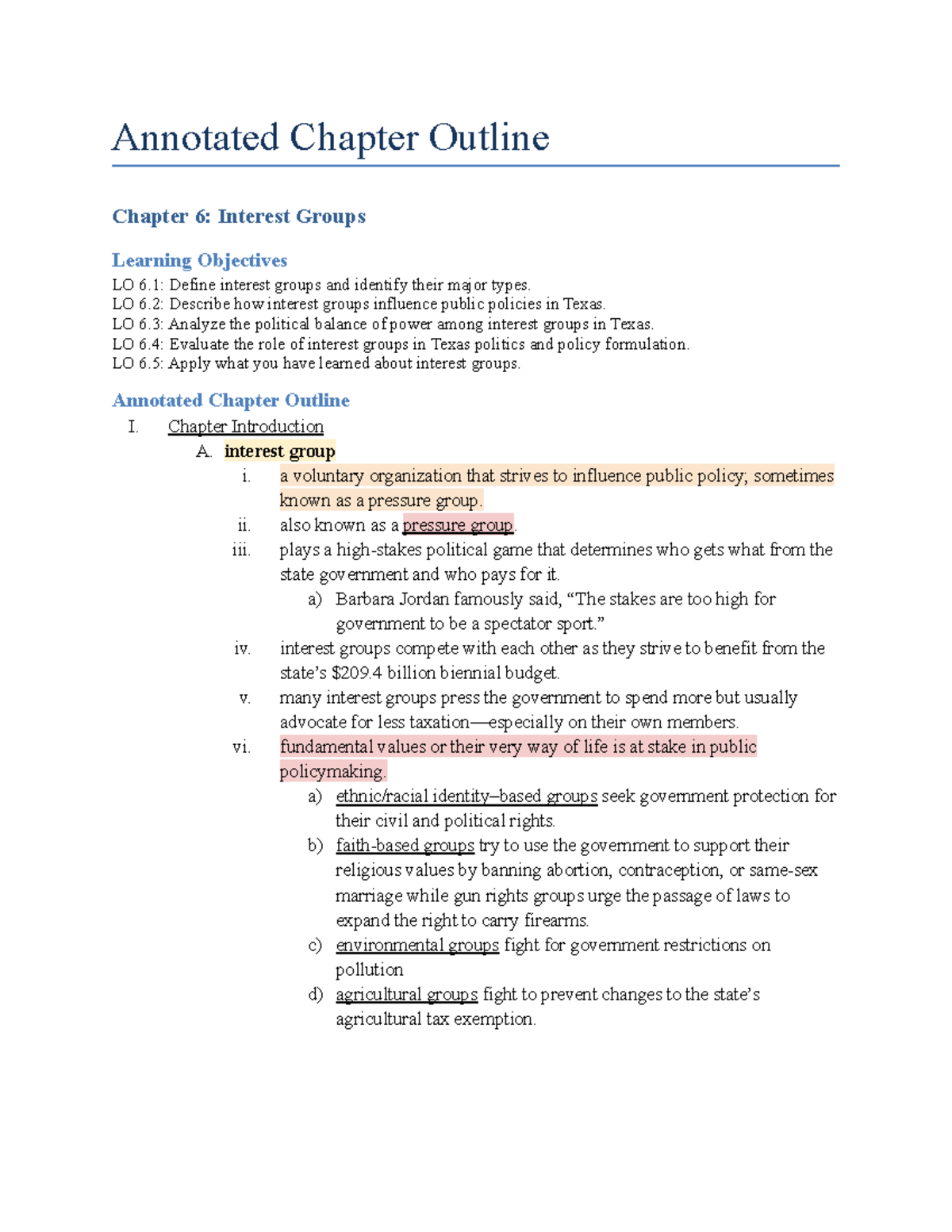 GOVT-2306 Chapter 6 Notes - Annotated Chapter Outline Chapter 6 ...