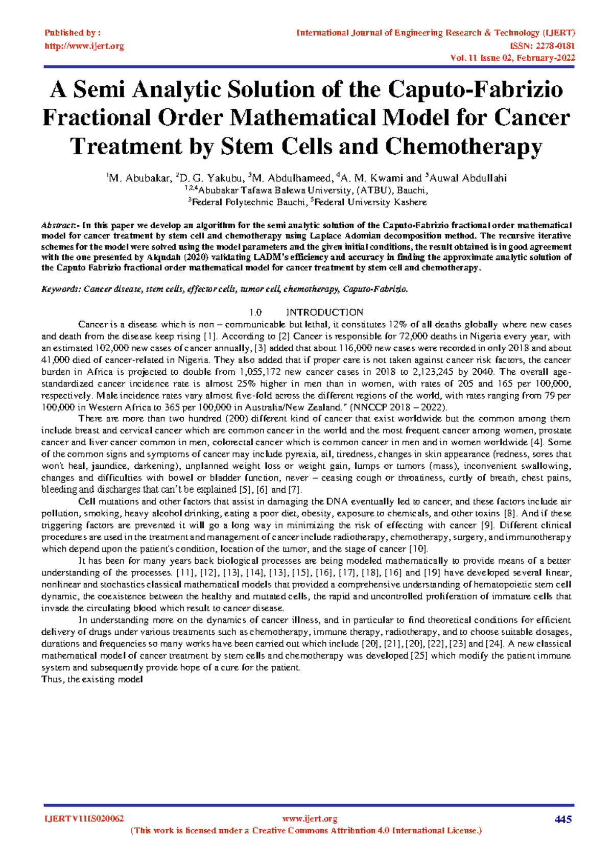 A semi analytic solution of the caputo fabrizio fractional order mathematical model for cancer ...
