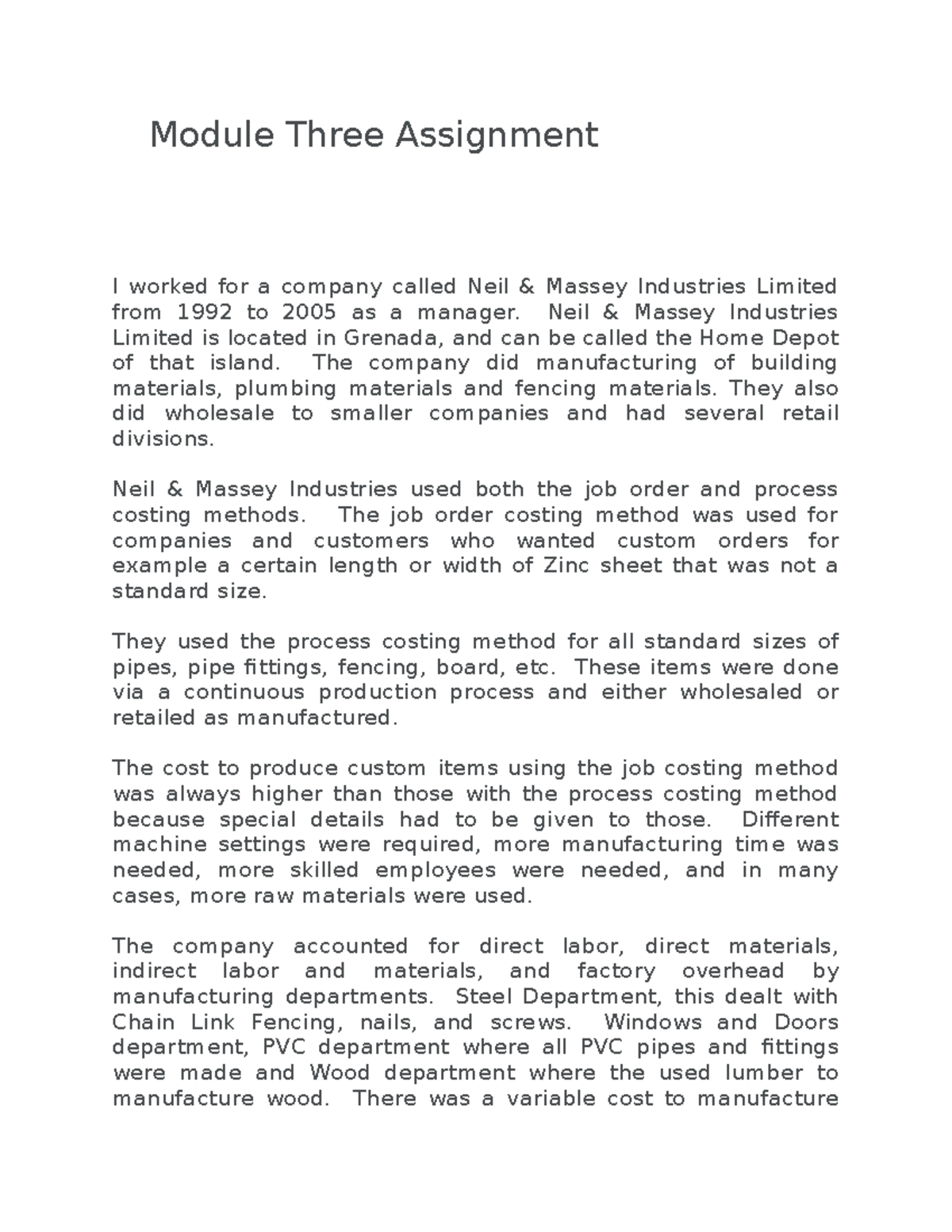 Module Three Costing methods - Module Three Assignment I worked for a ...