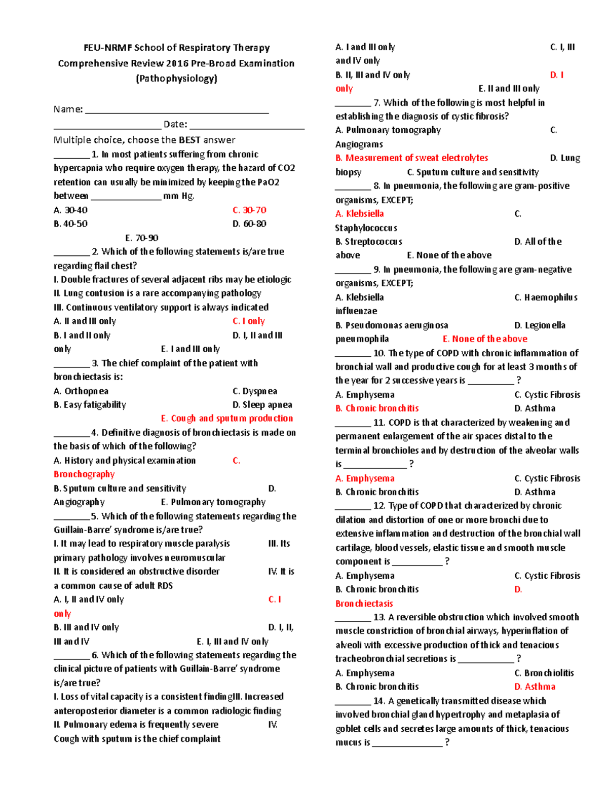FEU Review Pre Board Exam 2016 PathophysioJA - FEU-NRMF School of ...