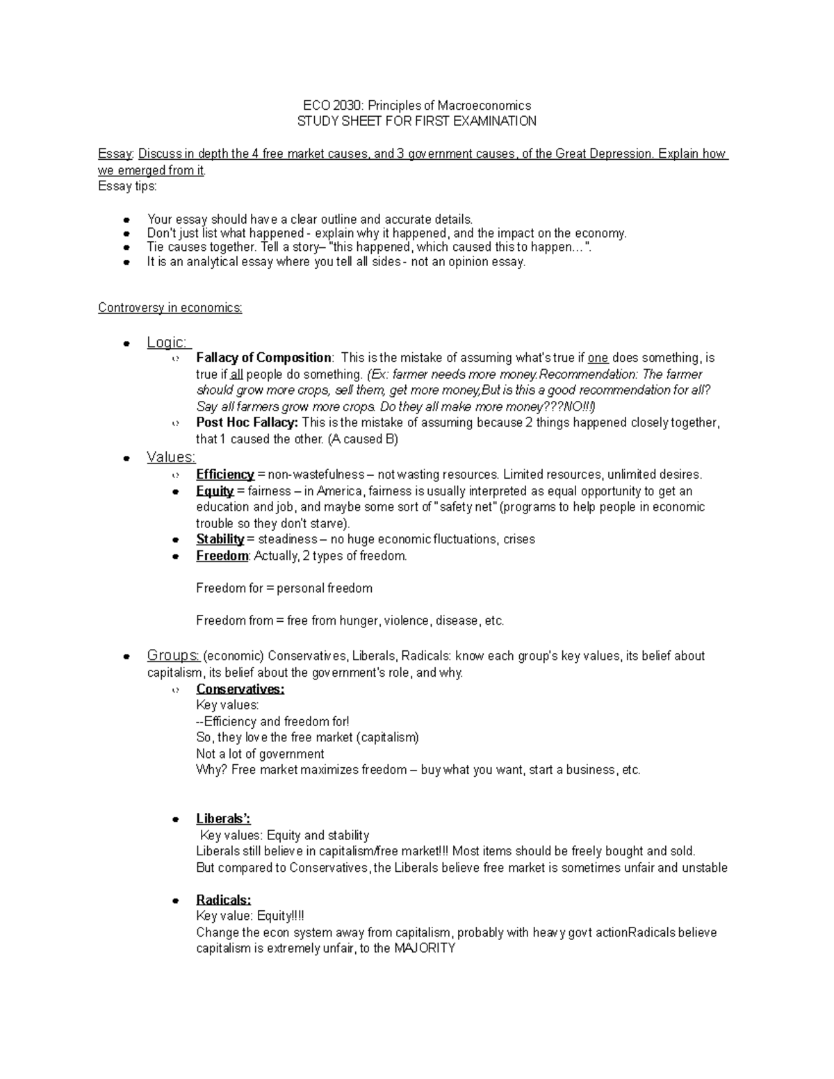 Macro Study Guide - ECO 2030: Principles of Macroeconomics STUDY SHEET ...