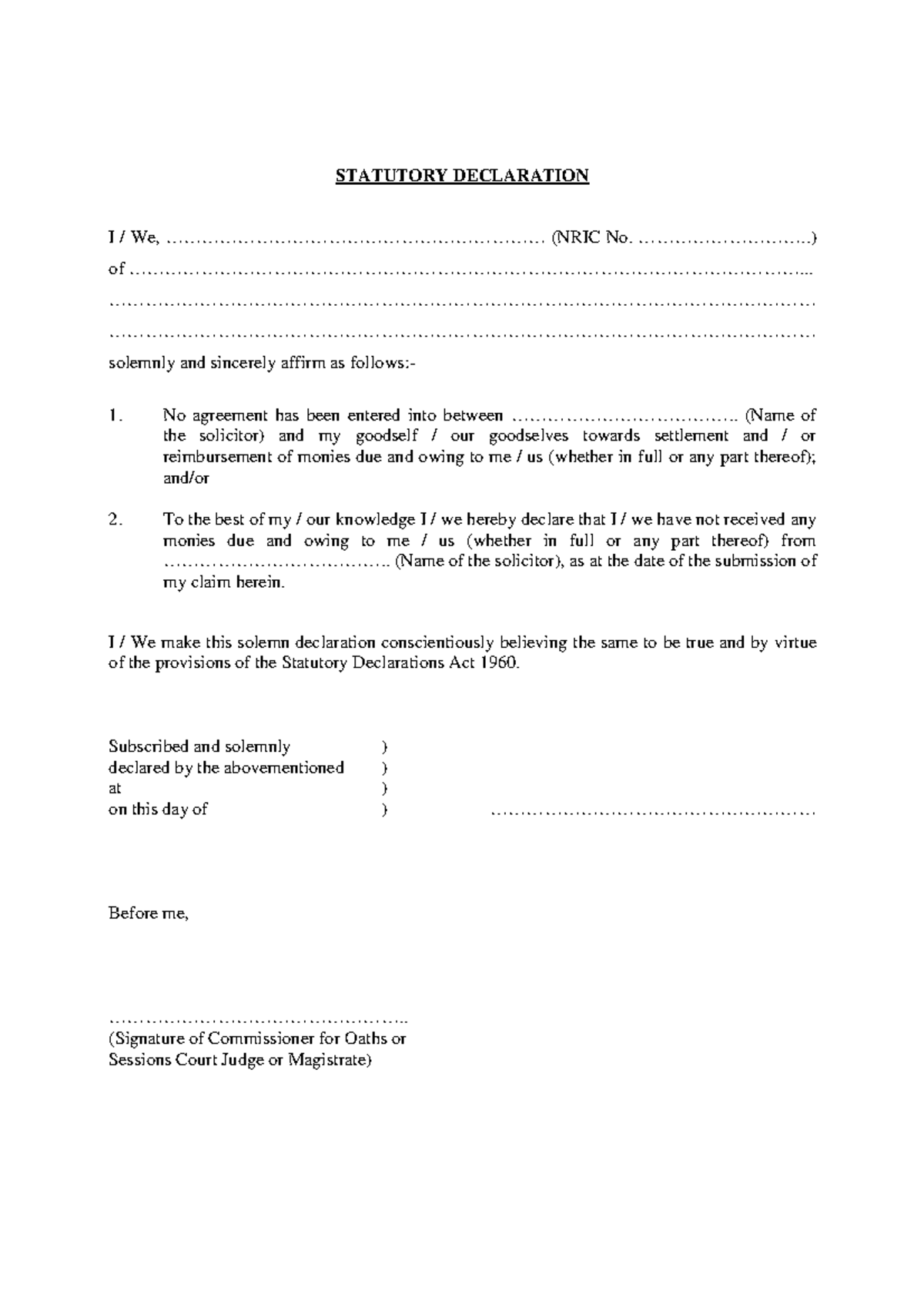 CF forms for website - ASSIGNMENT 1 (SAMPLE OF STATUTORY DECLARATION ...
