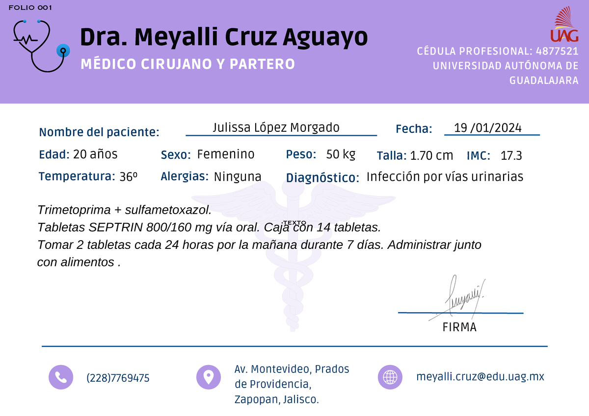 Receta Médica Meyalli Cruz - ( 228 ) 7769475 Av. Montevideo, Prados de ...