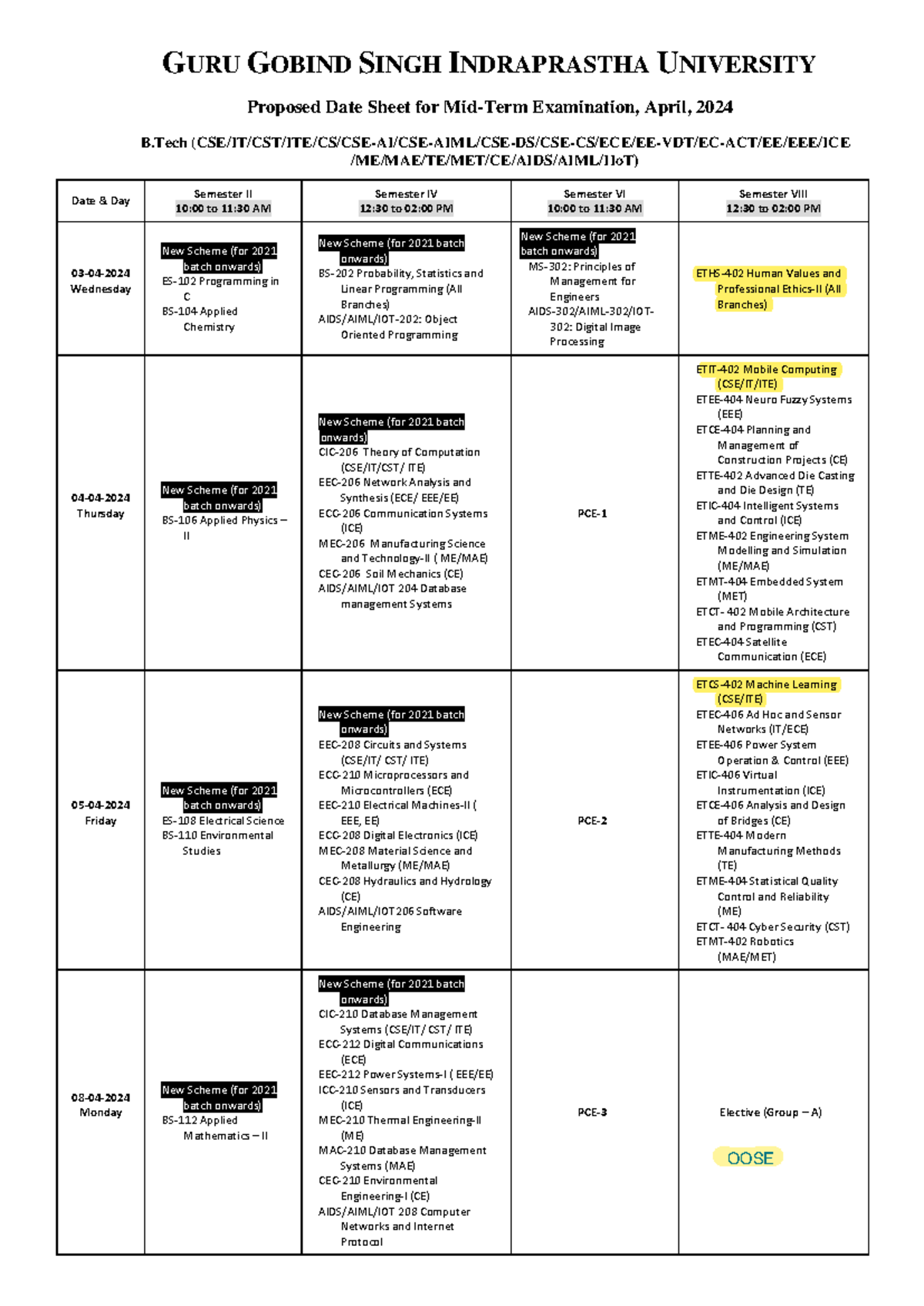 Mid-term-date-sheet pq0Ns Ap - GURU GOBIND SINGH INDRAPRASTHA ...