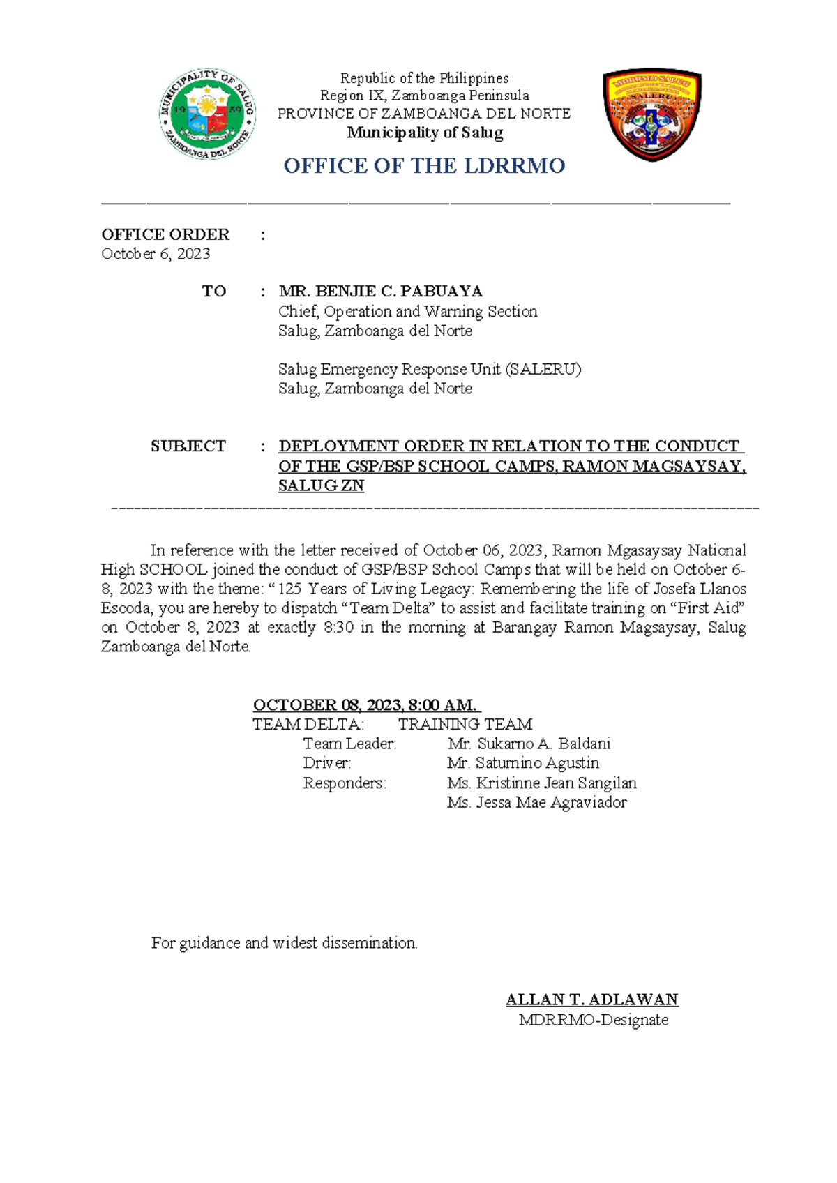 GSP Ramon Magsaysay - This entails about the deployment orders an all ...