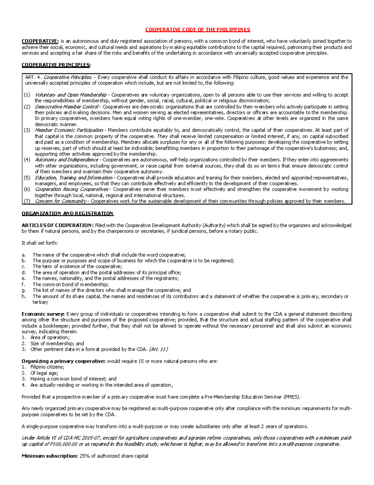 LAW Cooperative Code Of The Philippines COOPERATIVE CODE OF THE