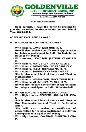 Script FOR Graduation - Important. - SCRIPT FOR GRADUATION ...