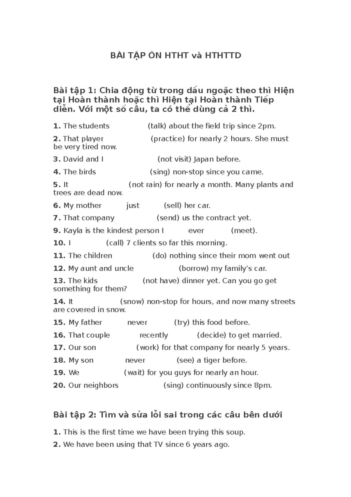 BÀI TẬP ÔN HTHT và Hthttd - BÀI TẬP ÔN HTHT và HTHTTD Bài tập 1: Chia ...