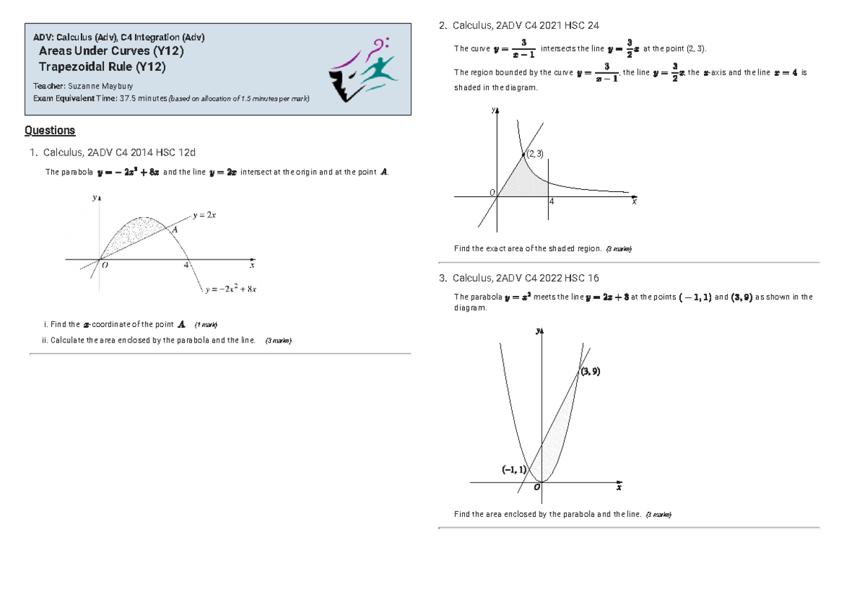 HSC Advanced Portfolio 7 Area 2023 - 1. Calculus, 2ADV C4 2014 HSC 12d ...