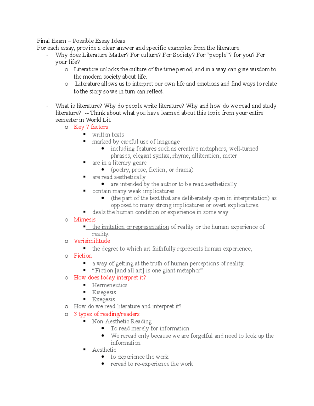 Final Exam - Review guide with Answers - Final Exam – Possible Essay ...