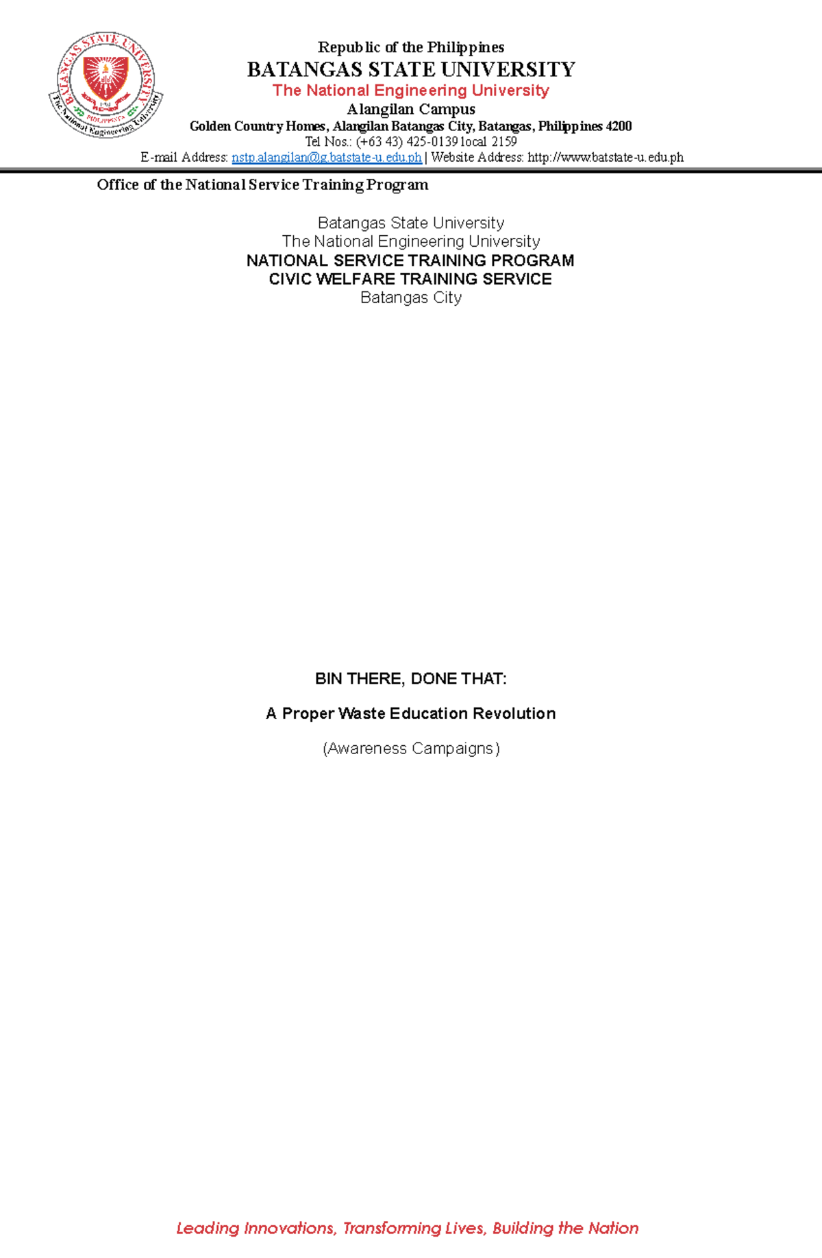 Final paper cwts - BATANGAS STATE UNIVERSITY The National Engineering ...