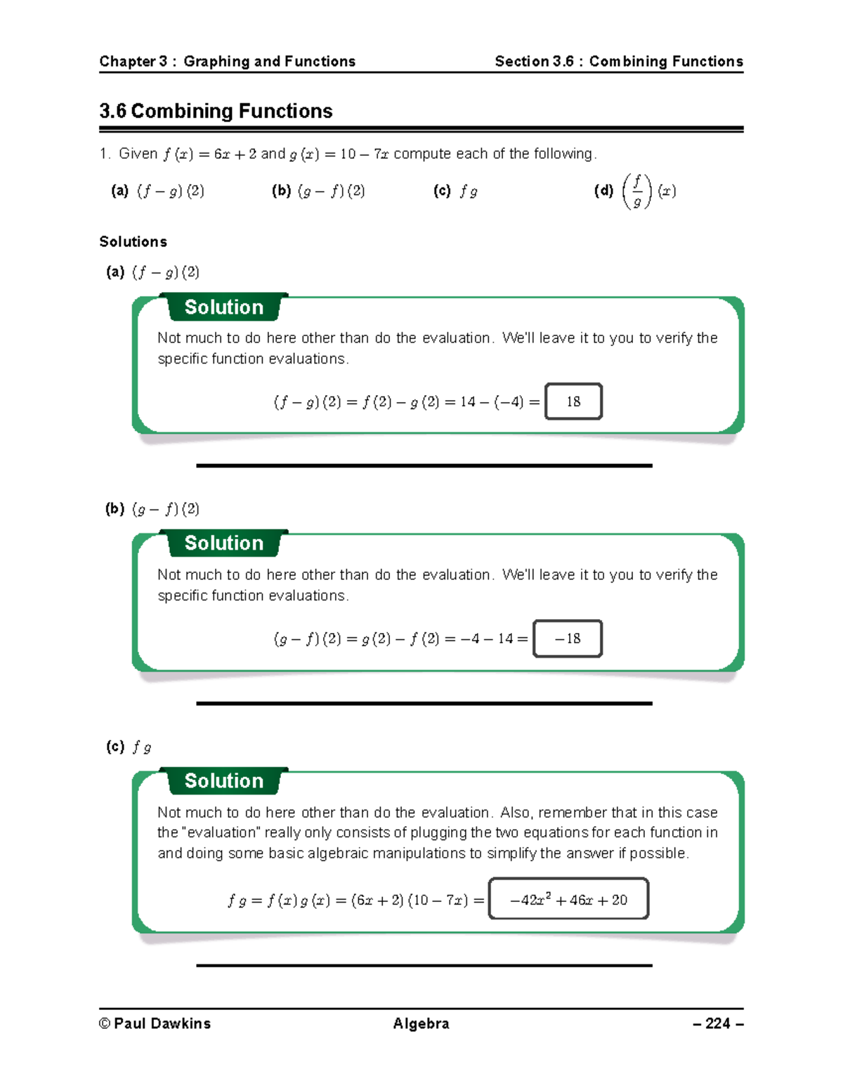 Combining Functions 3 Combining Functions Given F X 6x 2 And G X 10 − 7 X Compute