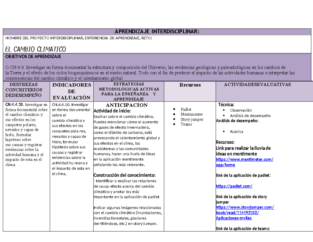 Aprendizaje Interdisciplinar 2 - APRENDIZAJE INTERDISCIPLINAR: NOMBRE DEL PROYECTO ...