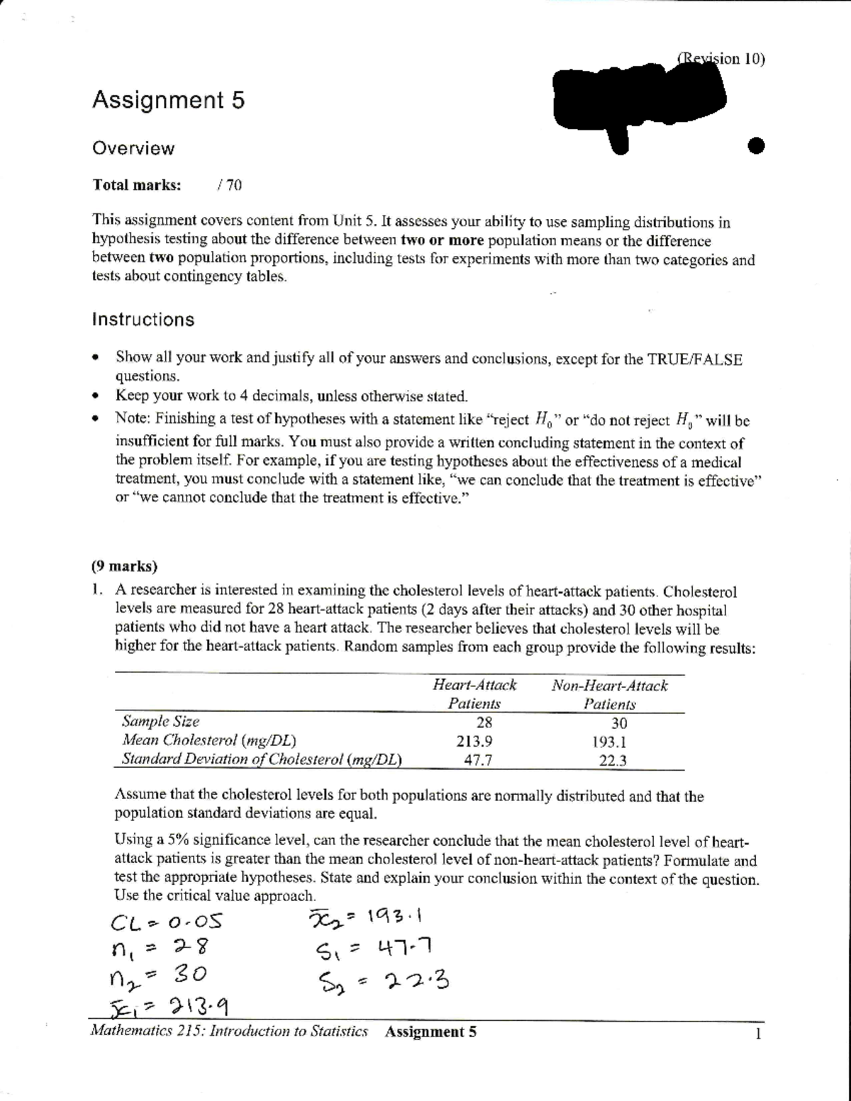Statistics Assignment 5 - Math 215 - Studocu